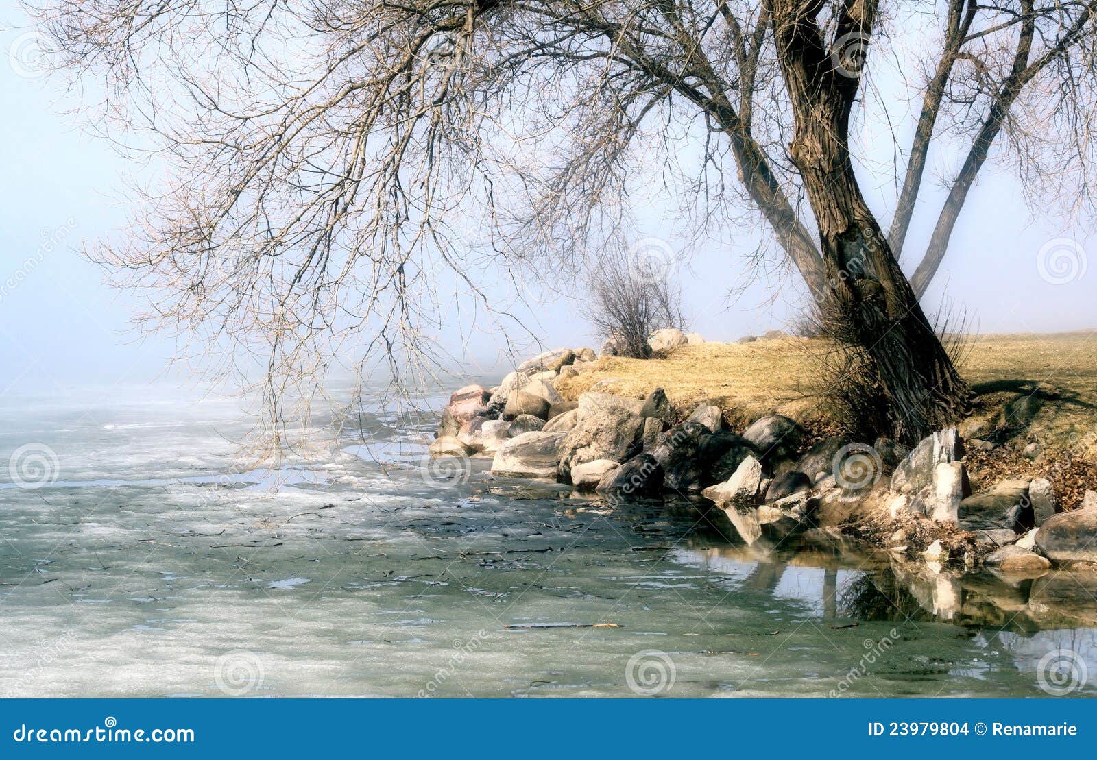Spring Ice Thaw at Beautiful Lake Stock Photo - Image of rocky ...