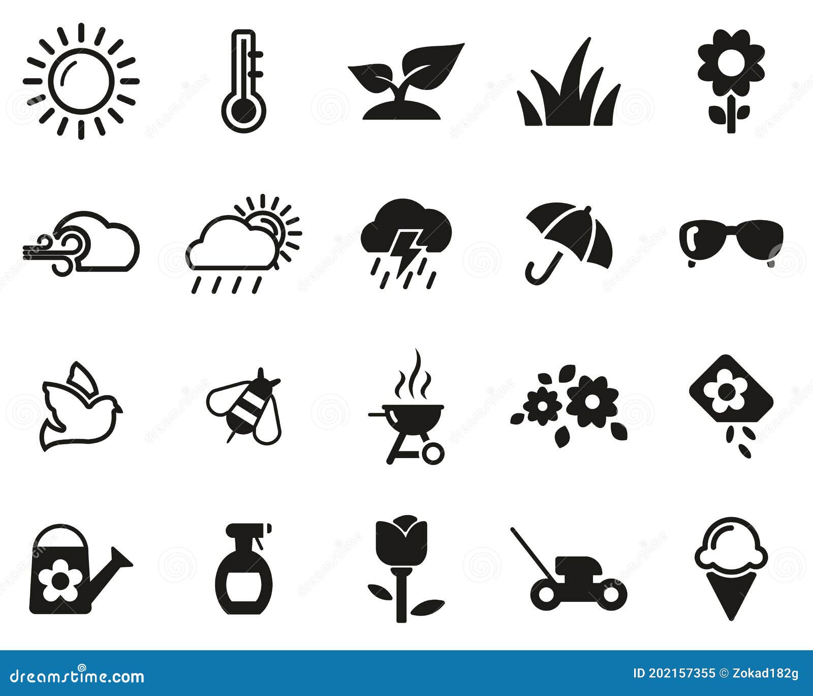 Spring Icons Black & White Set Big Stock Vector - Illustration of flat ...