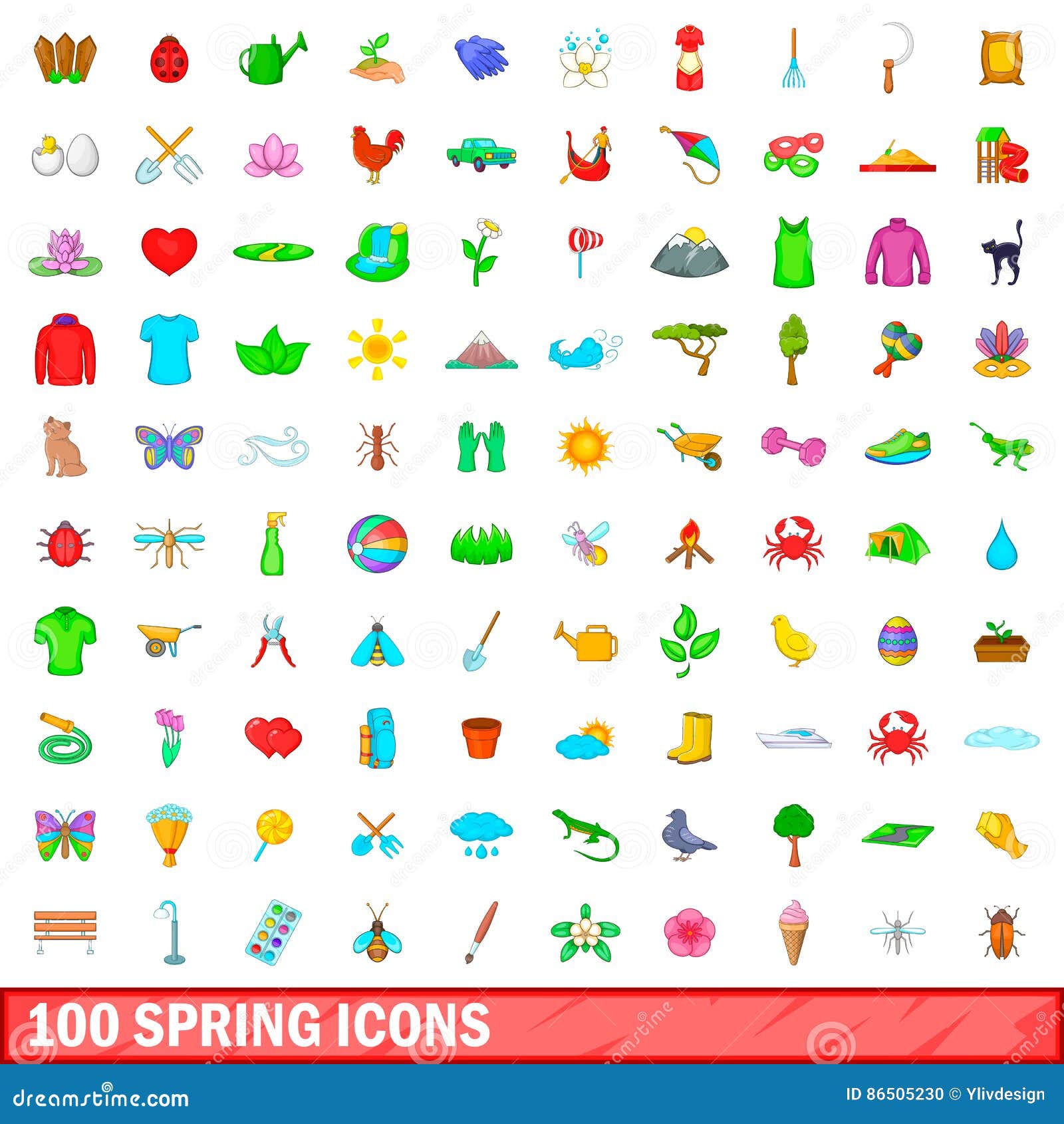100 Spring Icons Set, Cartoon Style Stock Vector - Illustration of ...