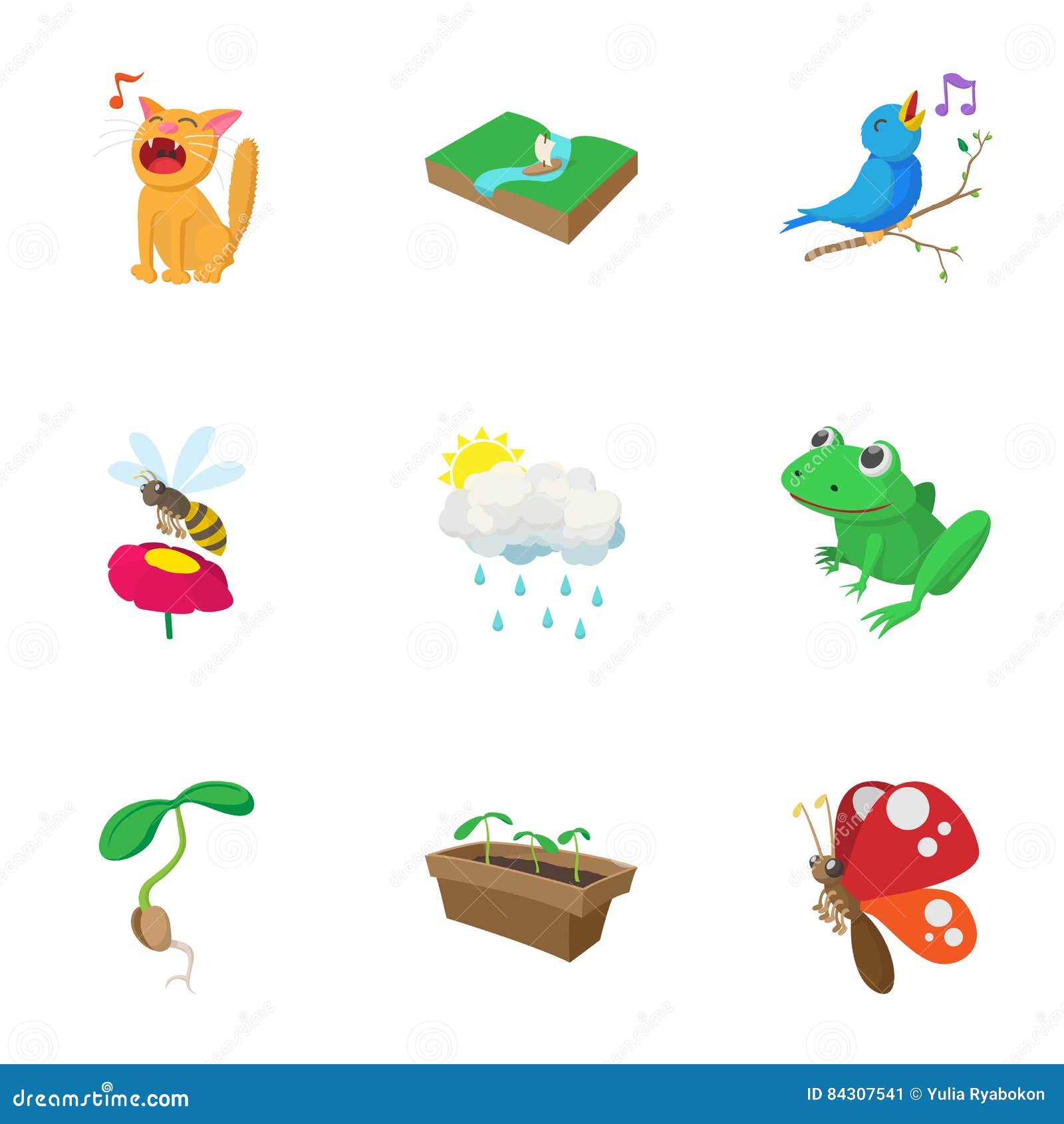 Spring Icons Set, Cartoon Style Stock Vector - Illustration of natural ...