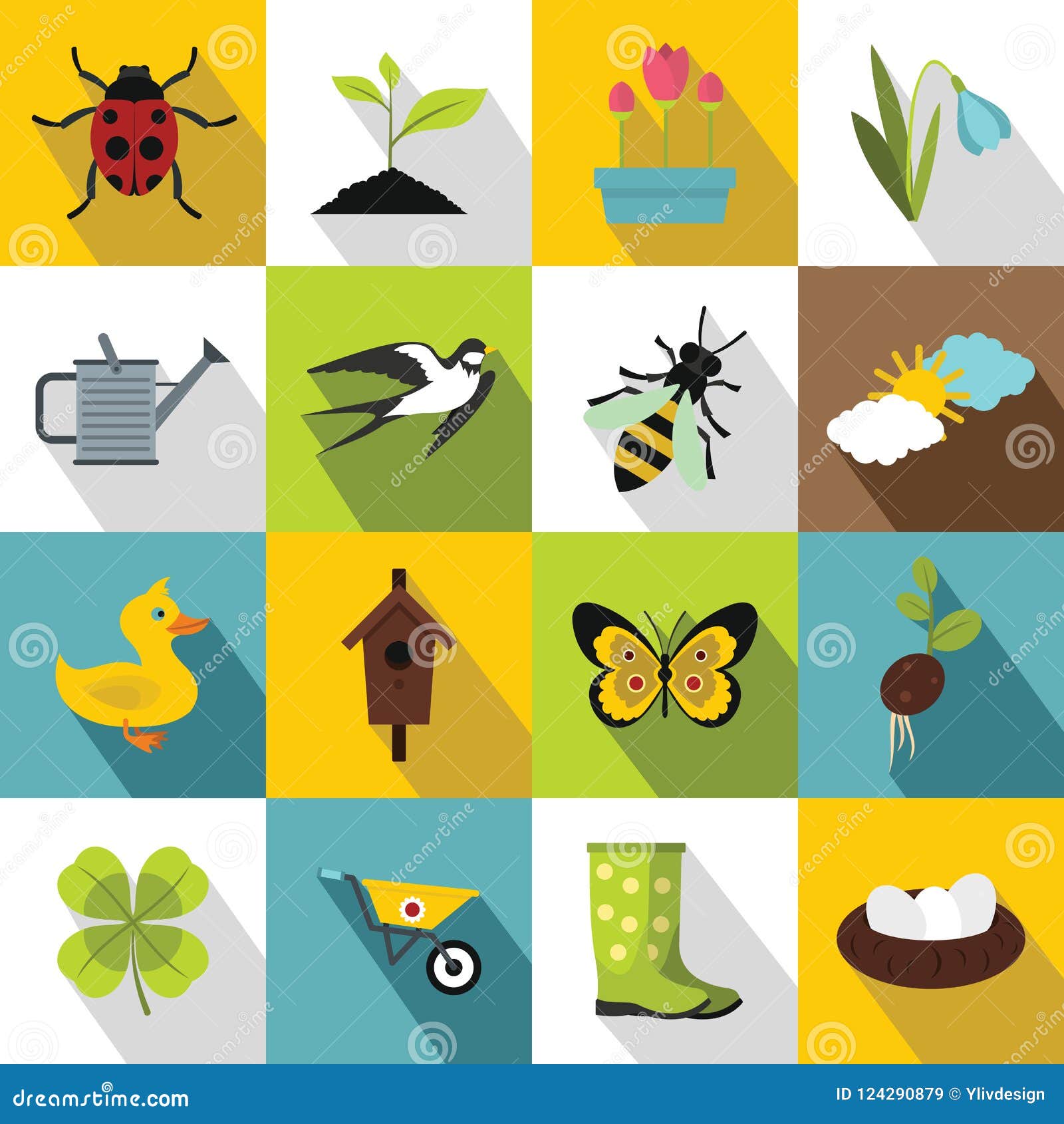 Spring Icons Set, Flat Style Stock Illustration - Illustration of ...