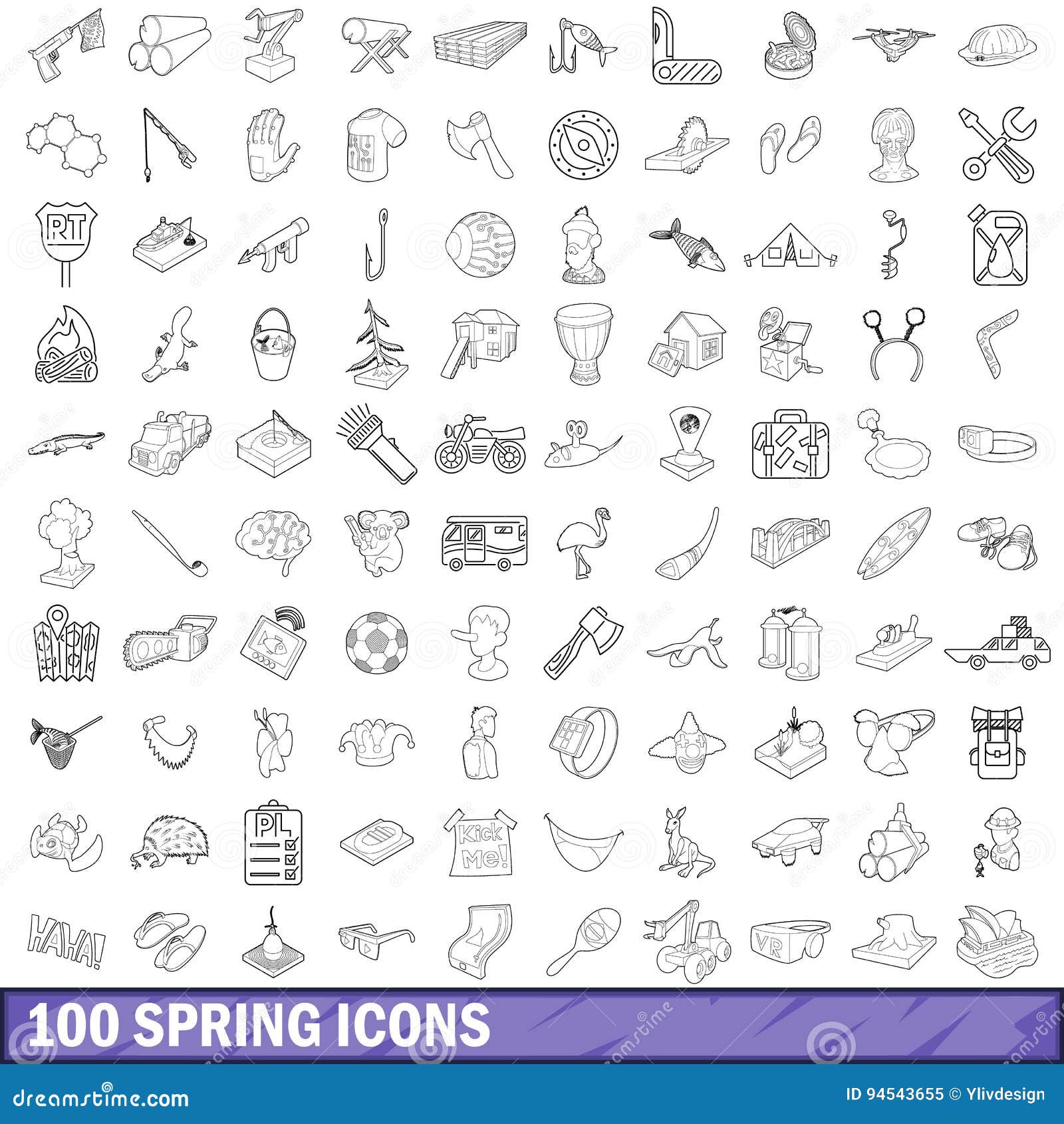 100 Spring Icons Set, Outline Style Stock Vector - Illustration of ...