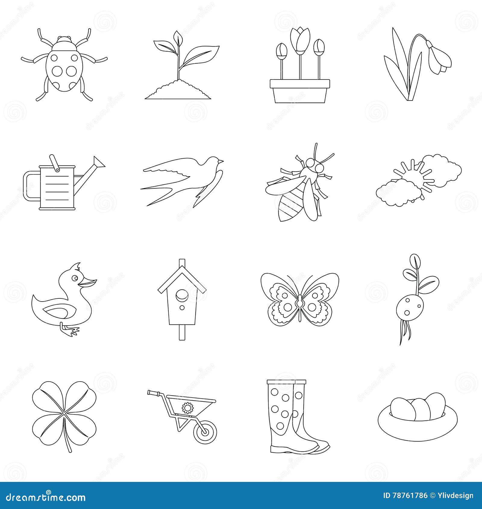 Spring Icons Set, Outline Style Stock Vector - Illustration of love ...