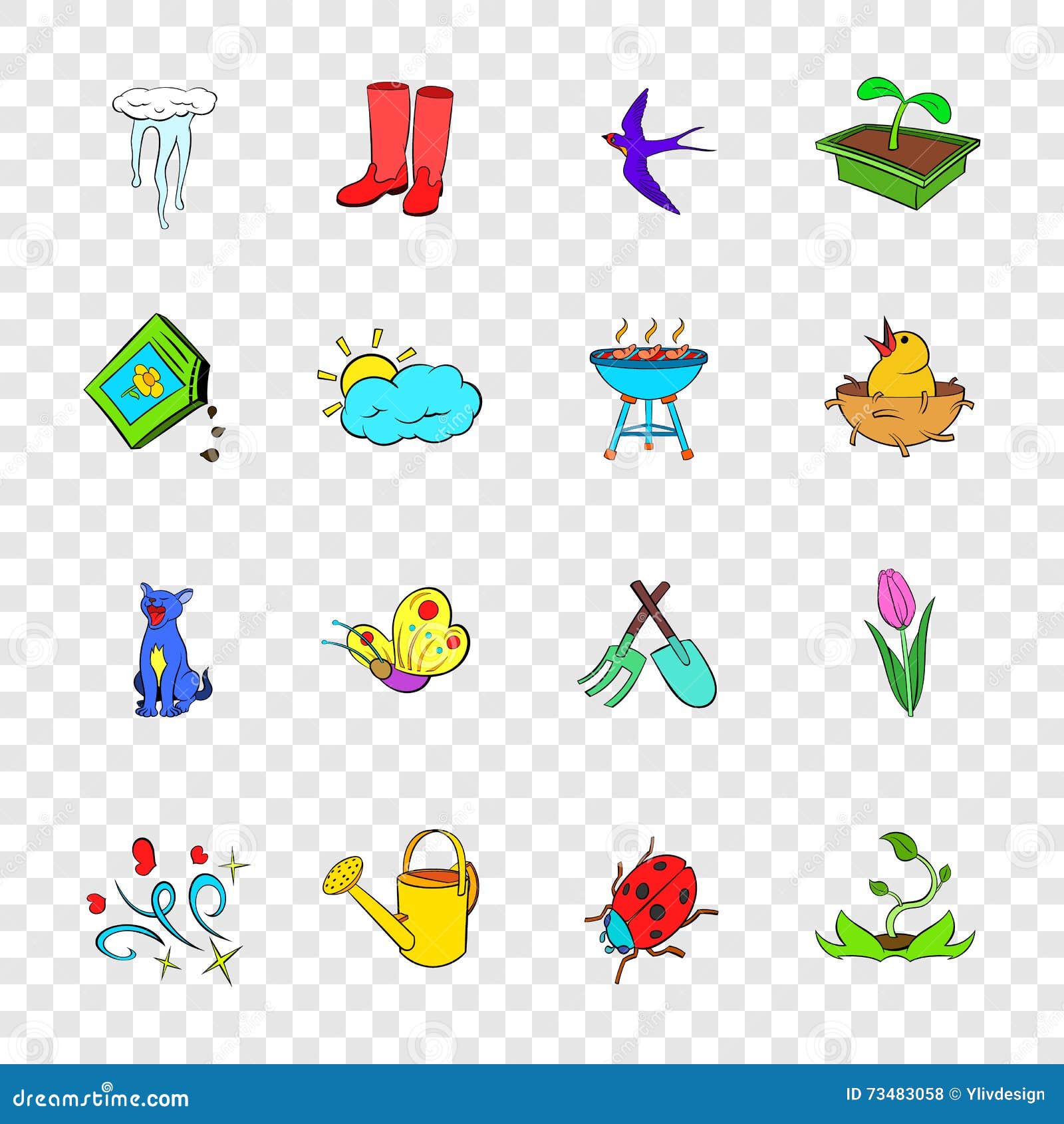 Spring Icons Set, Pop-art Style Stock Vector - Illustration of color ...