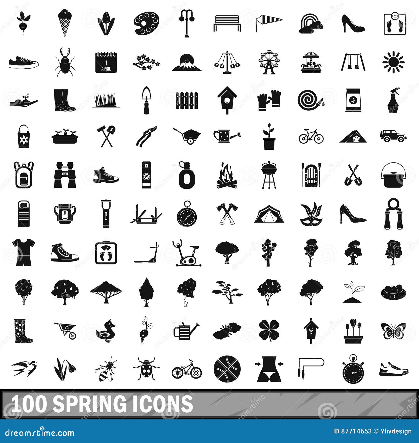 100 Spring Icons Set in Simple Style Stock Vector - Illustration of ...