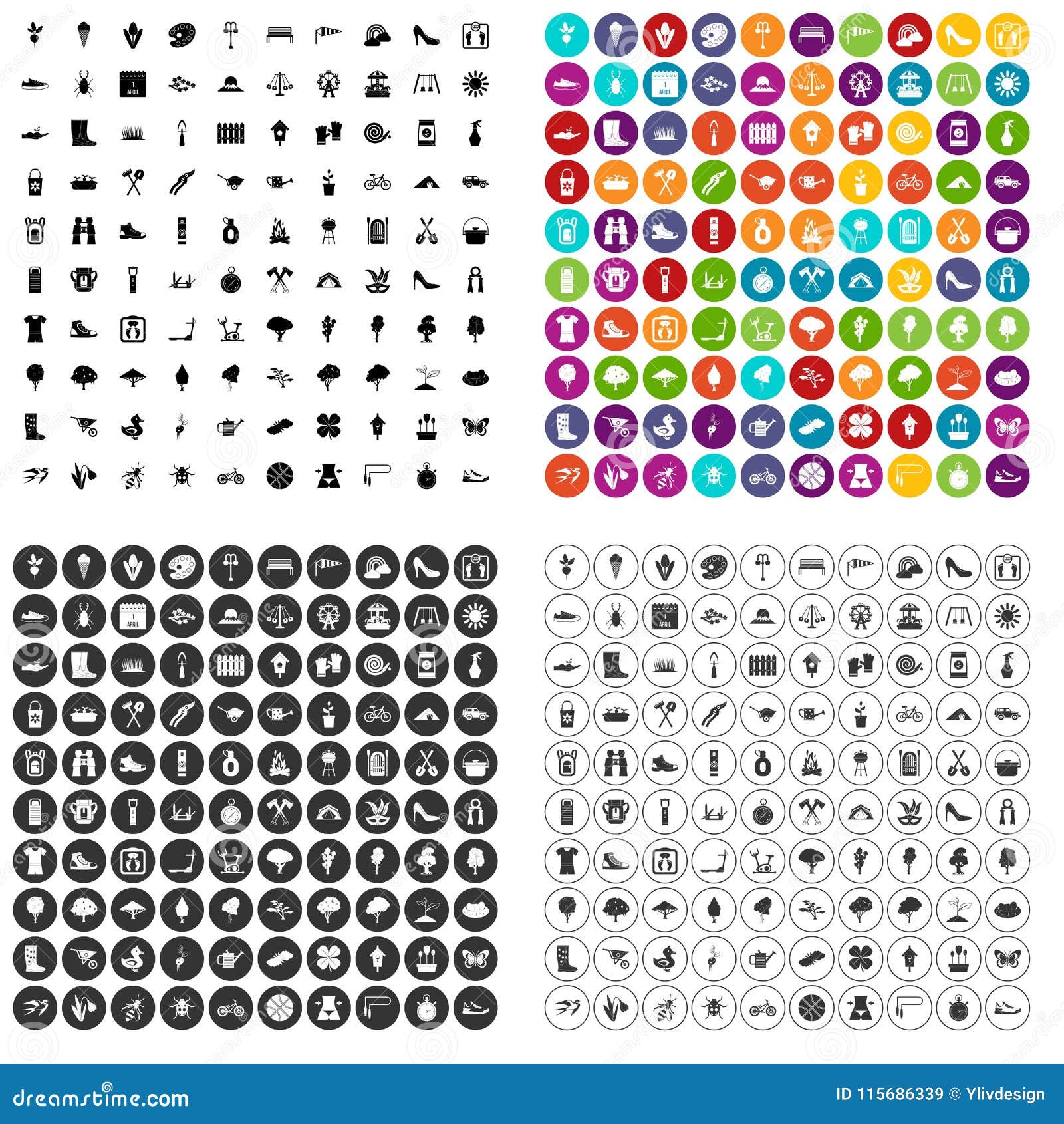 100 Spring Icons Set Vector Variant Stock Vector - Illustration of fish ...