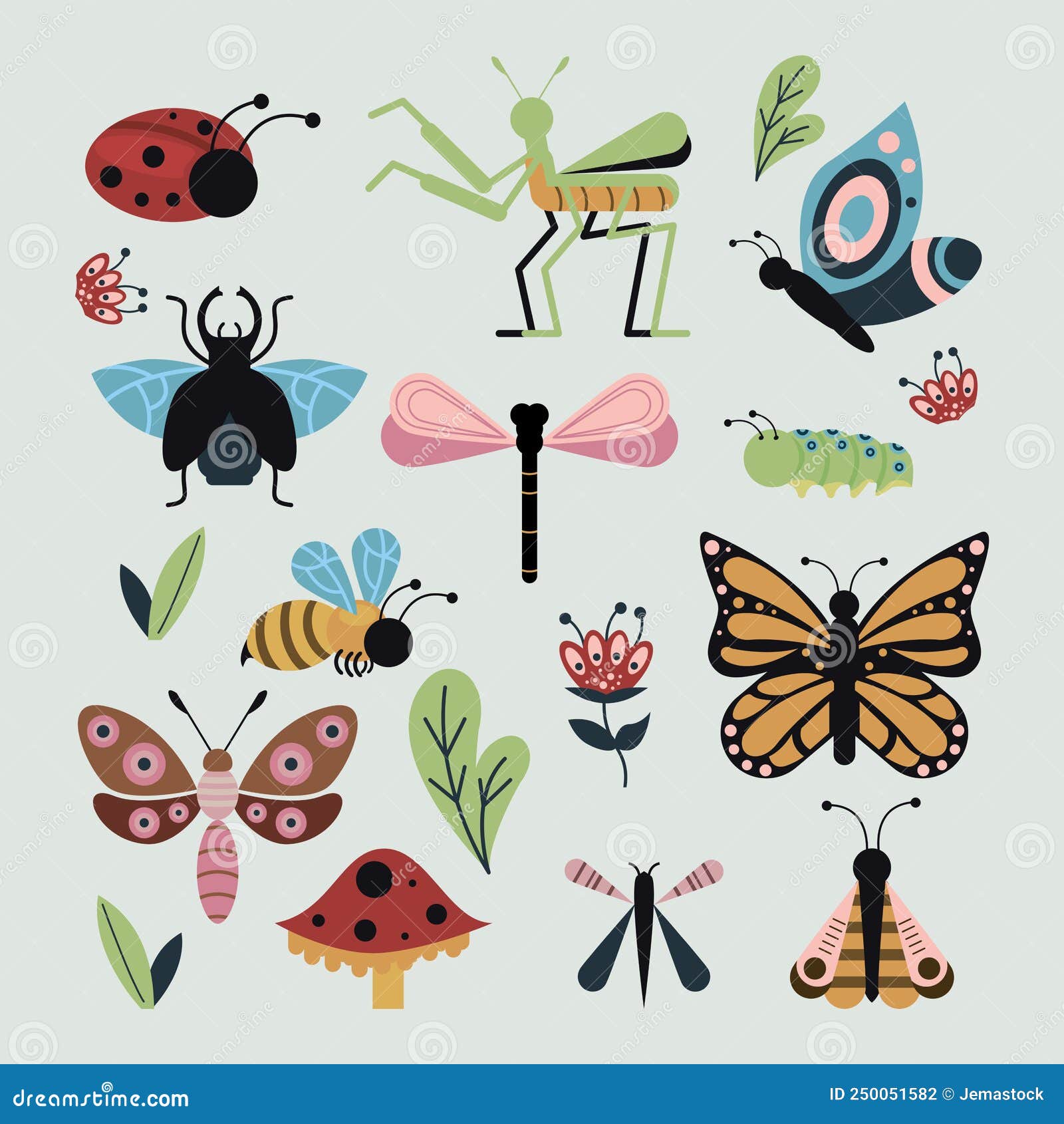 Spring insects set stock vector. Illustration of springtime - 250051582