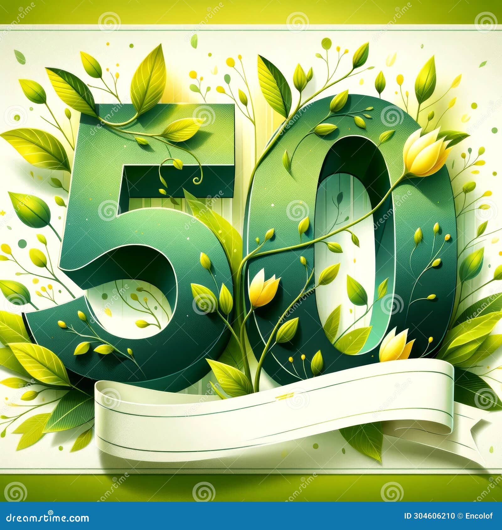 Spring-Inspired 50th Birthday Graphic with Copyspace Stock Illustration ...