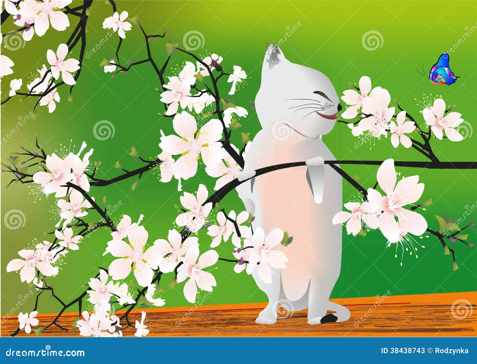 Spring kitten, stock illustration. Illustration of branch - 38438743