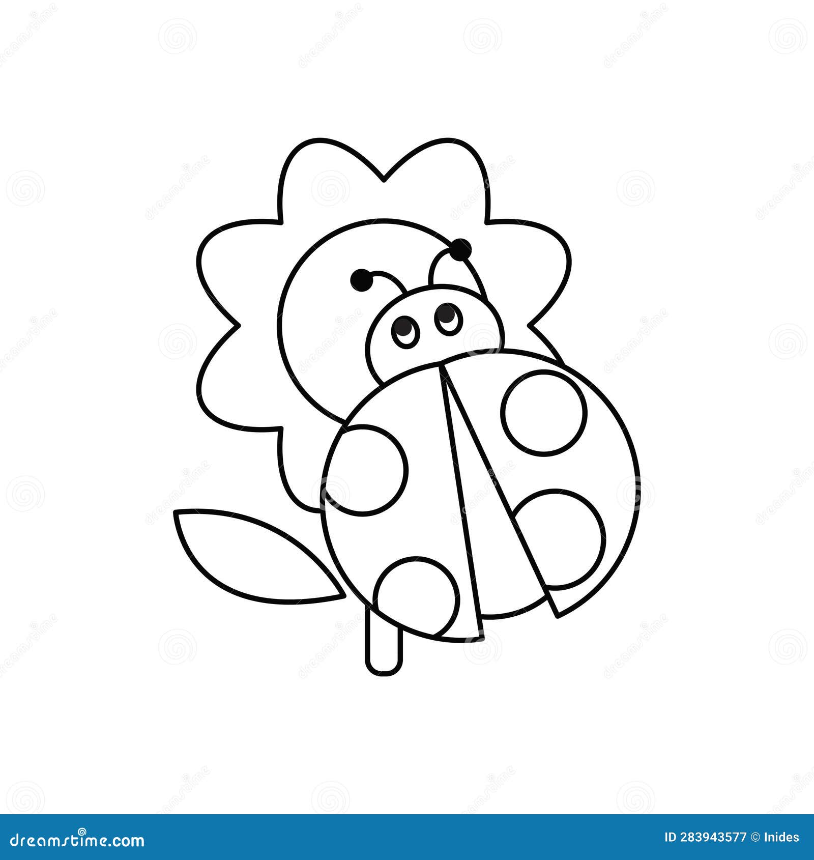 Spring Ladybug Coloring Page for Kids, Bug on a Flower Colouring. Stock ...