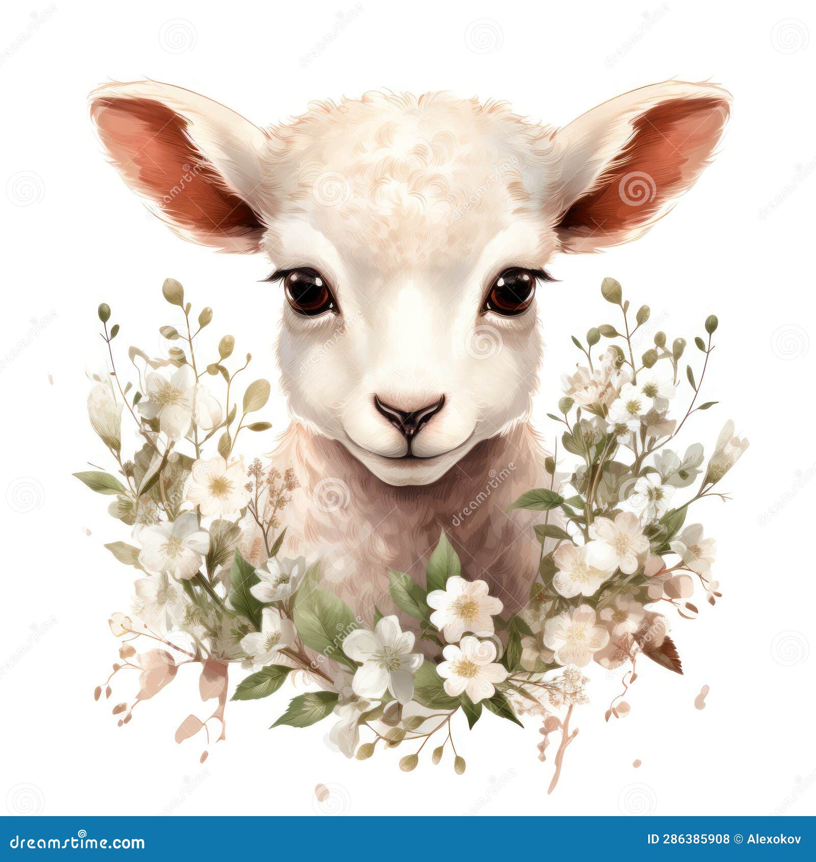 Spring Lamb with Minimalist Flowers on White Background AI Generated ...