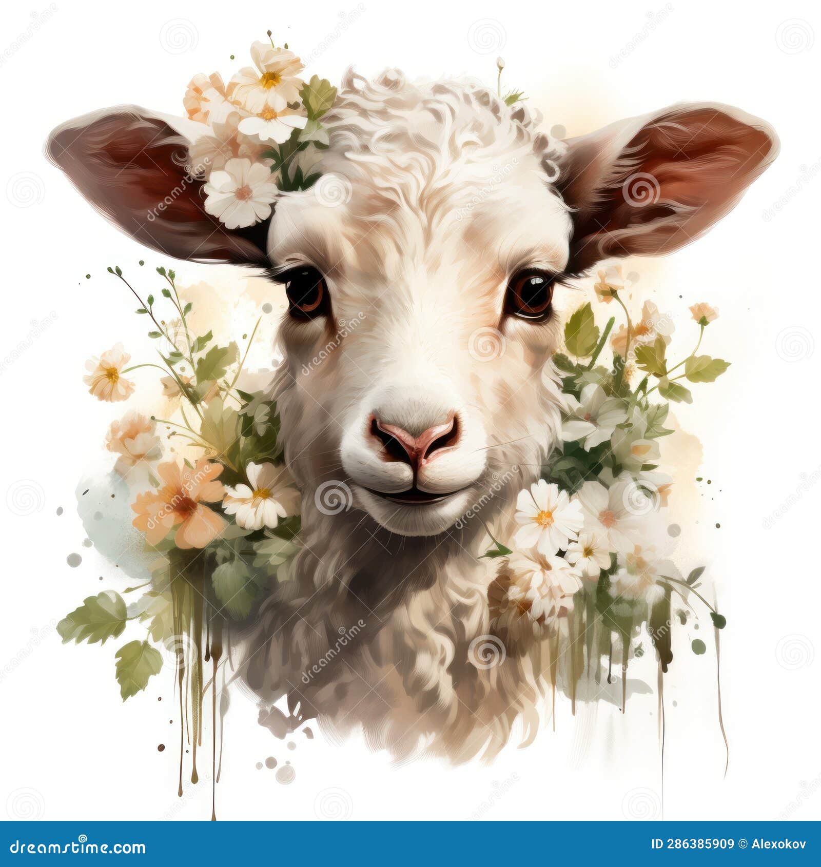 Spring Lamb with Minimalist Flowers on White Background AI Generated ...