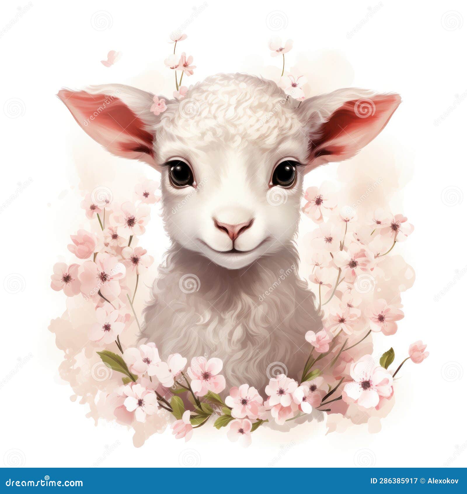 Spring Lamb with Minimalist Flowers on White Background AI Generated ...