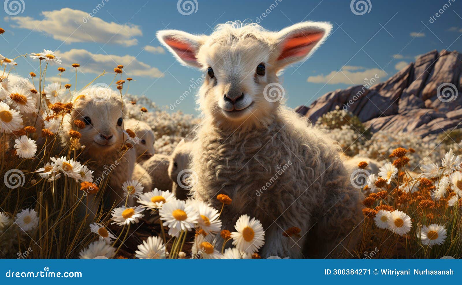 Spring Lambs. Cute Lambs on Field in Spring. Generative Ai Stock Image ...