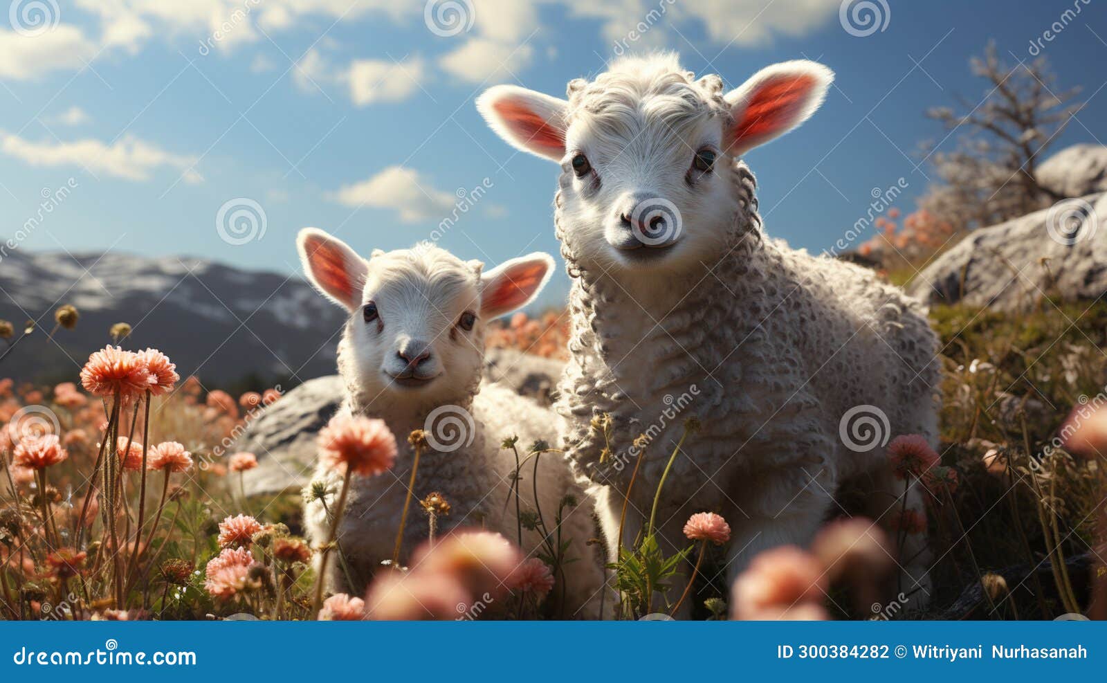 Spring Lambs. Cute Lambs on Field in Spring. Generative Ai Stock Photo ...