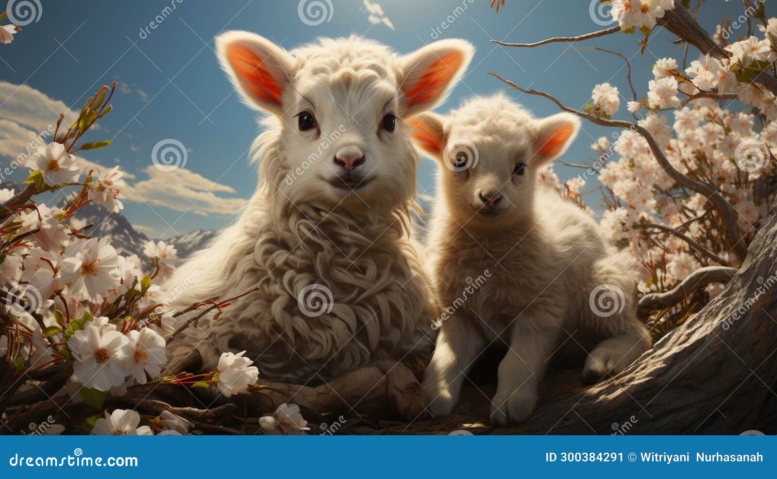 Spring Lambs. Cute Lambs on Field in Spring. Generative Ai Stock Image ...