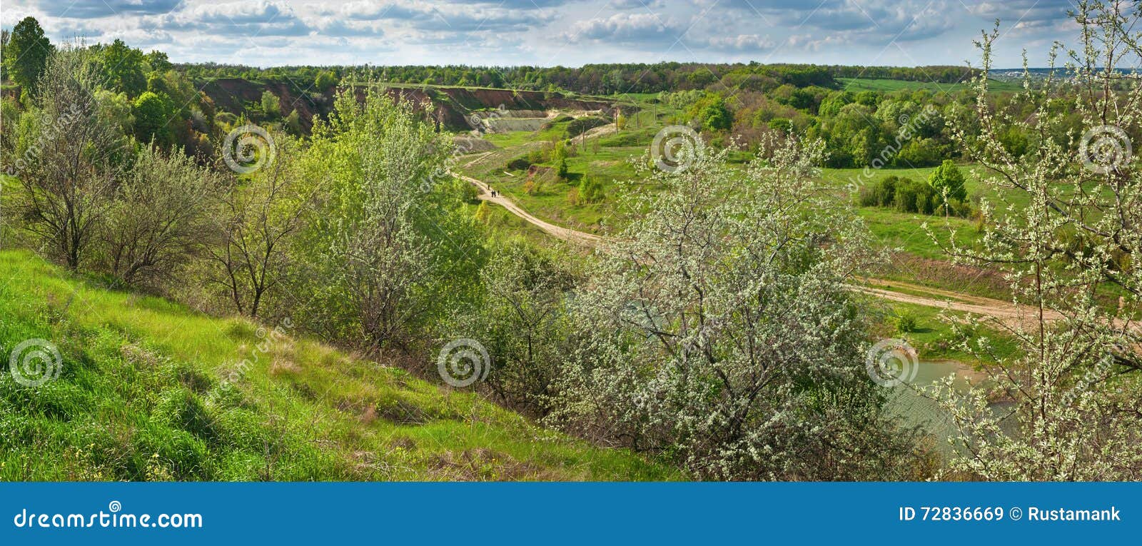 Spring Landscap - a View of the Green Fields, Hills, Trees Stock Image ...