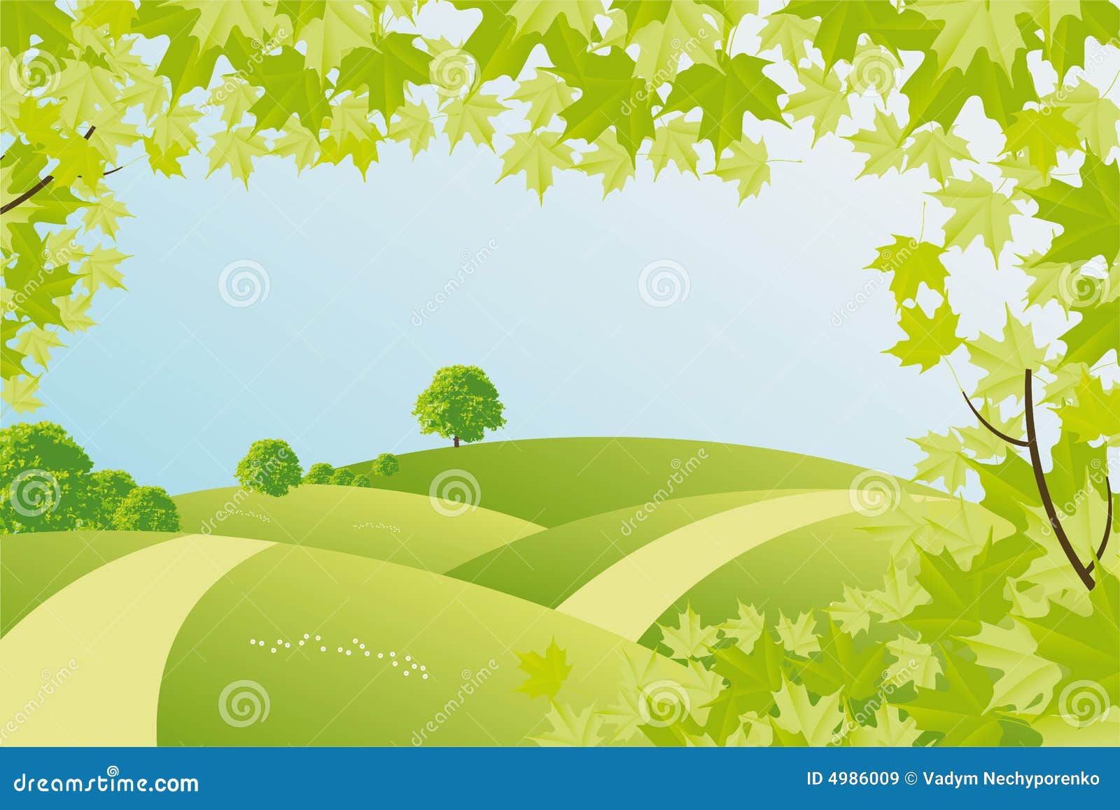 Spring landscape stock vector. Illustration of road, summer - 4986009
