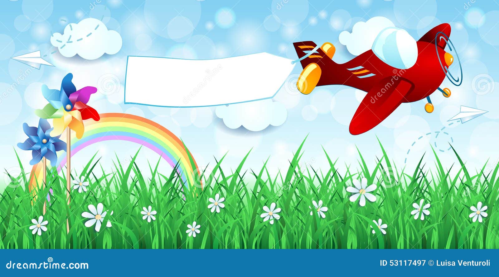 Spring Landscape with Airplane and Banner Stock Vector - Illustration ...