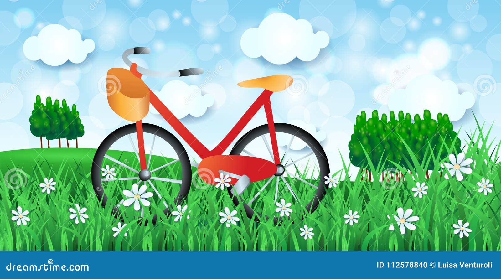 Spring Landscape with Bicycle and Woods Stock Vector - Illustration of ...