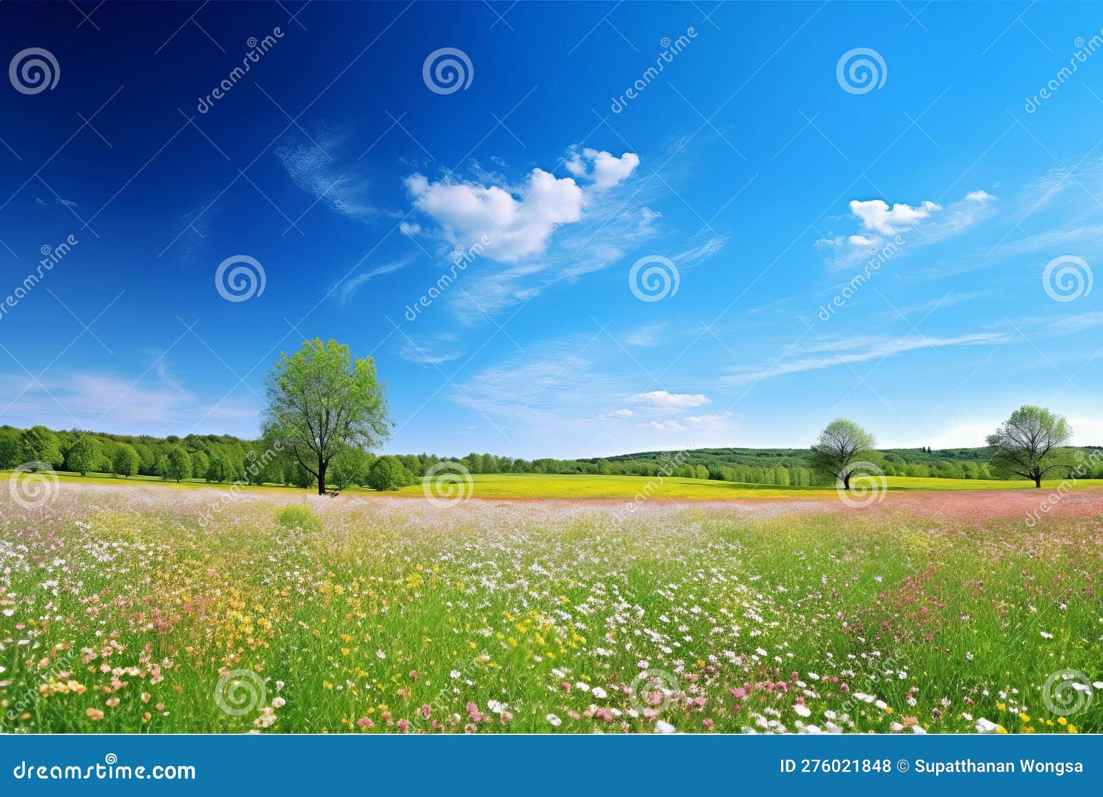 Spring Landscape with Blooming Flowers from Generative Ai Stock ...