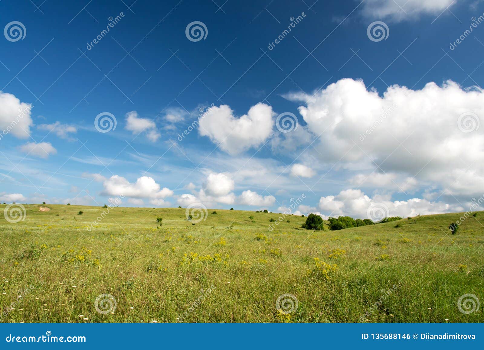 Spring Landscape with Blue Sky and Green Lawn Stock Photo - Image of ...