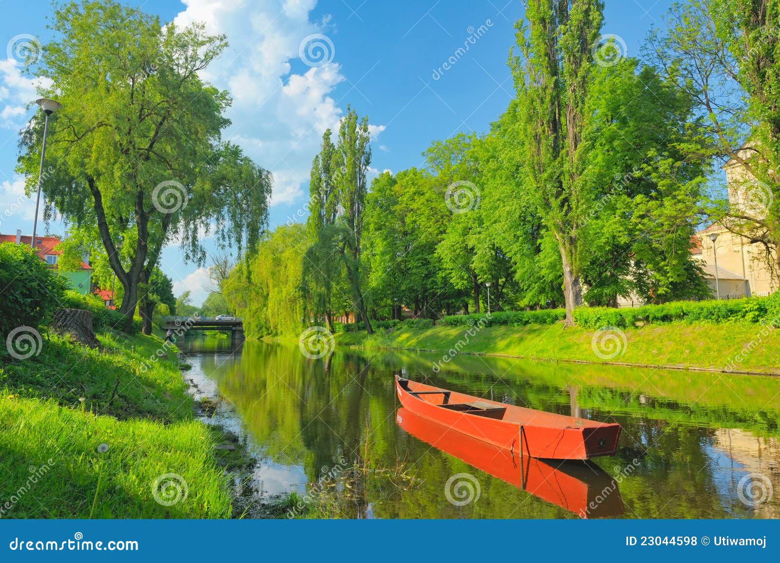 Spring Landscape with Boat on the Narew River. Stock Photo - Image of ...
