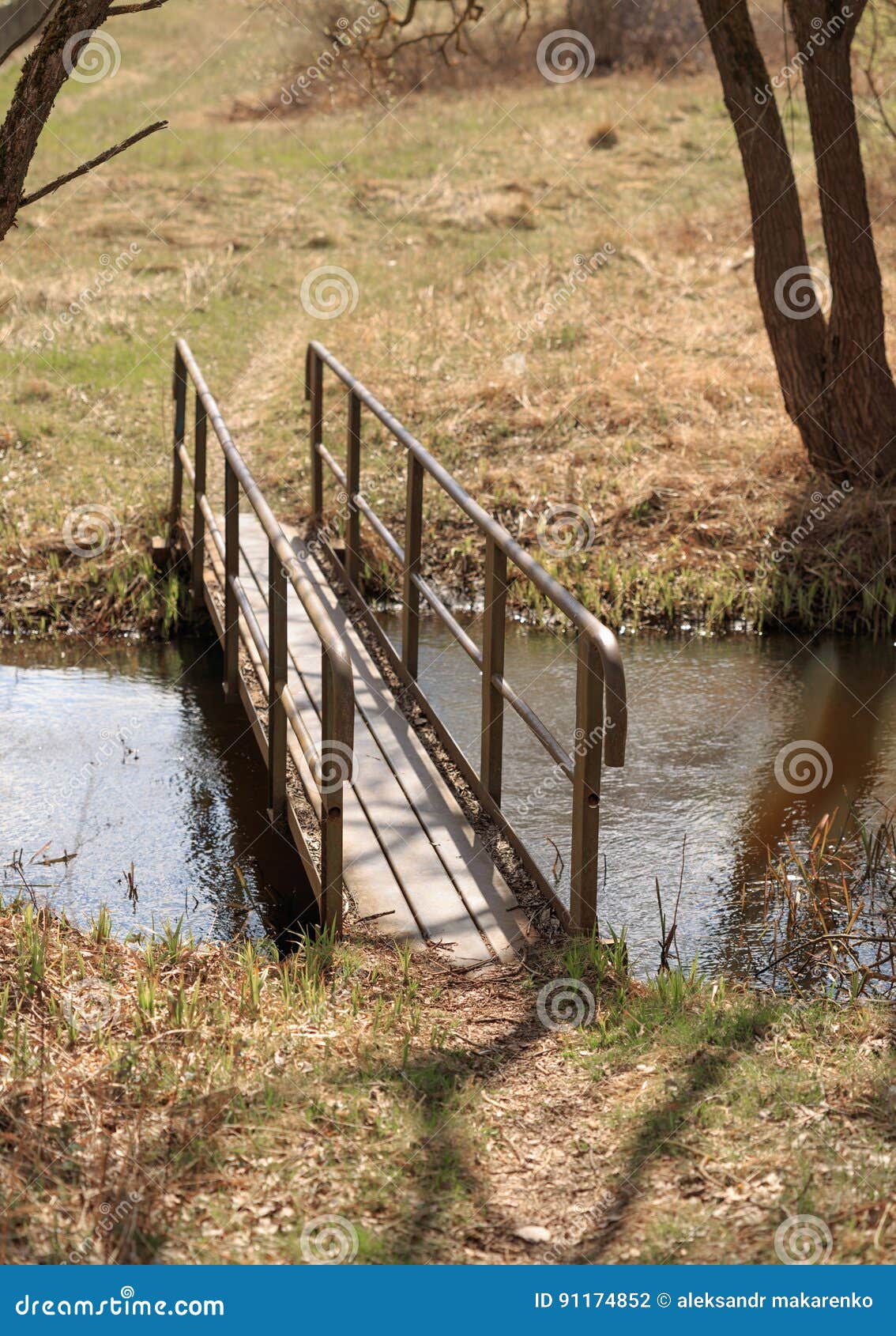 Spring Landscape Bridge Over a Small Stream Stock Photo - Image of ...