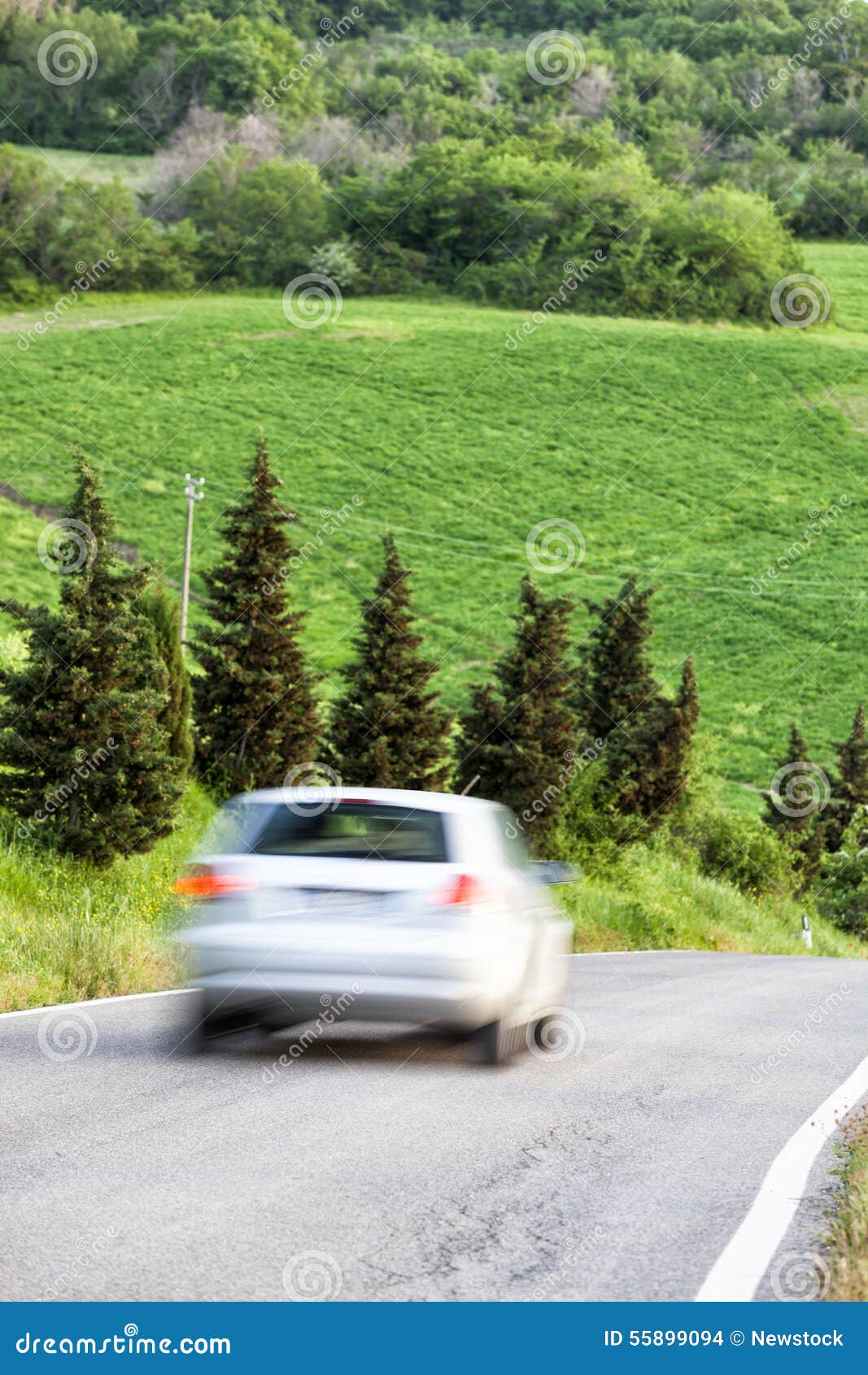 Spring Landscape, Car Driving Fast on Country Road Stock Photo - Image ...