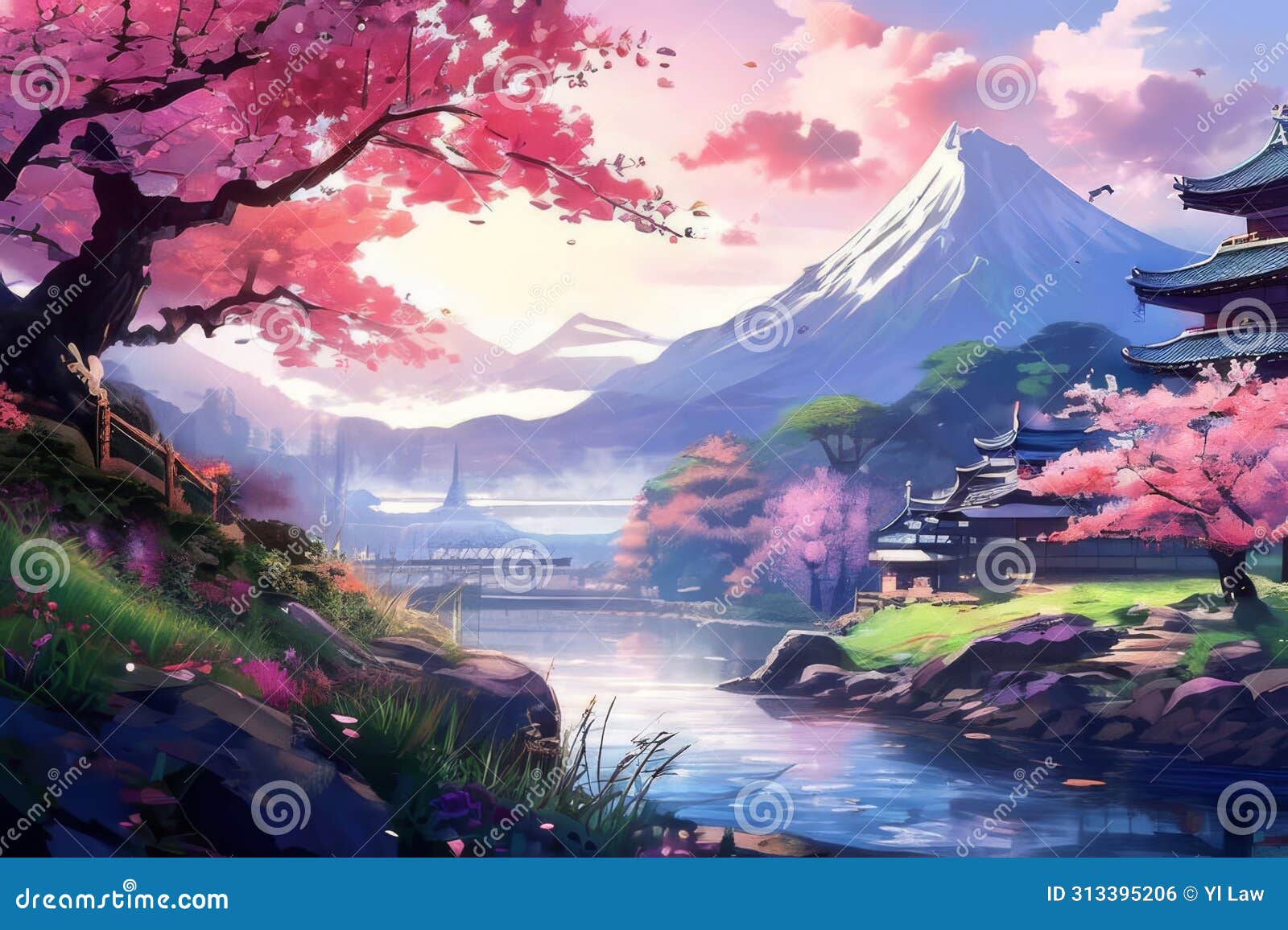 A Spring Landscape with Cherry Blossom Trees Editorial Photo - Image of ...