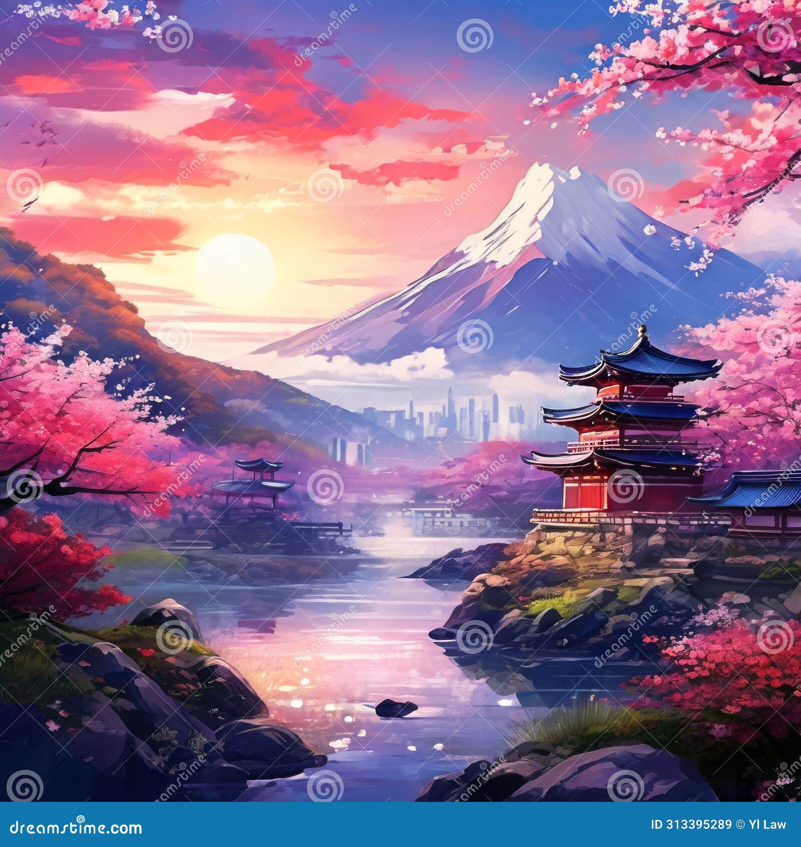 A Spring Landscape with Cherry Blossom Trees Editorial Stock Image ...