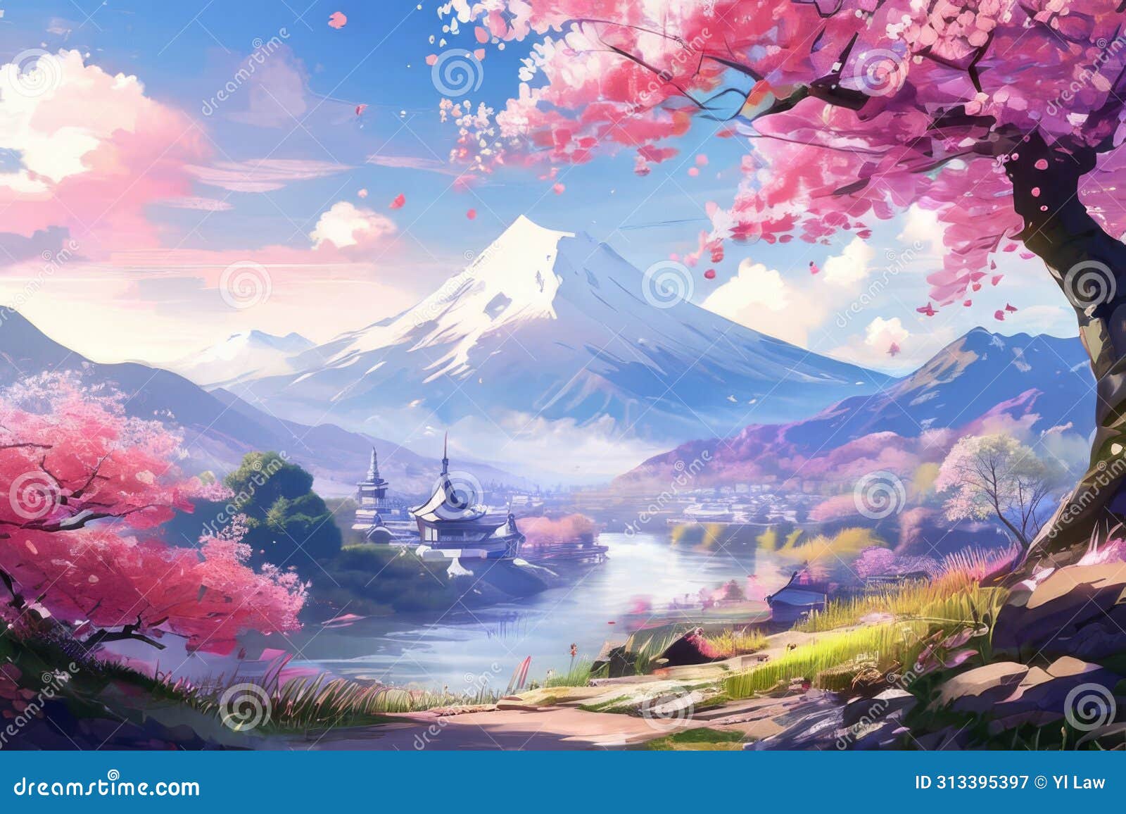 A Spring Landscape with Cherry Blossom Trees Editorial Photography ...