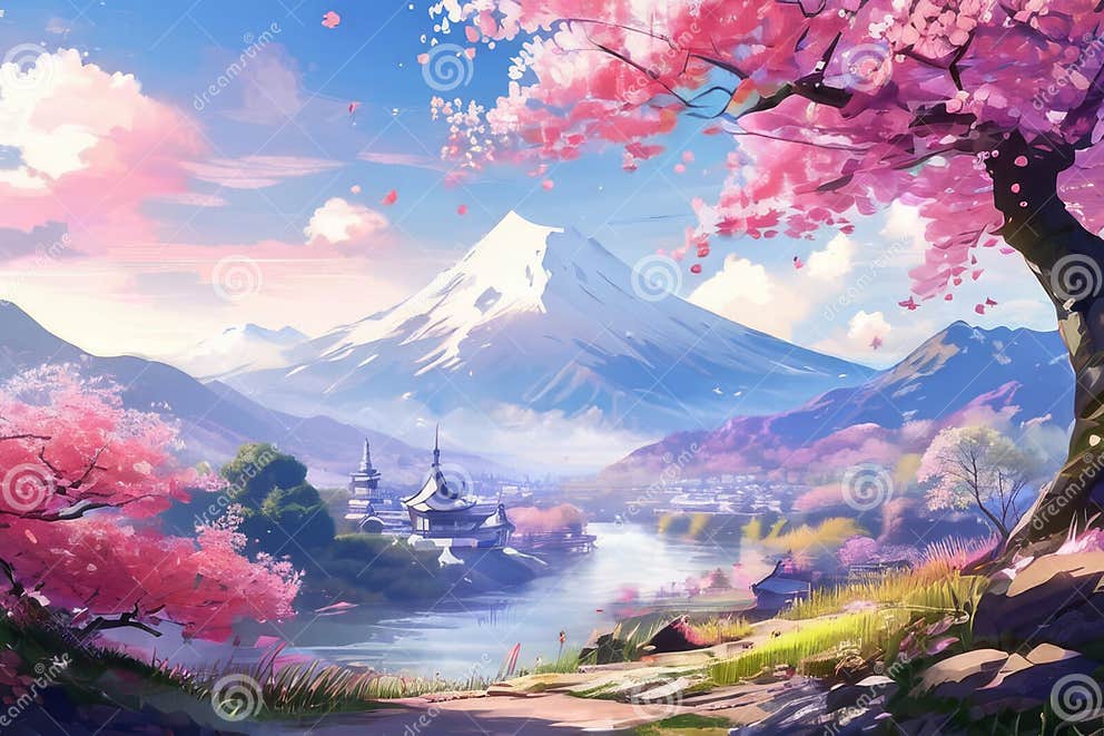 A Spring Landscape with Cherry Blossom Trees Editorial Photography ...