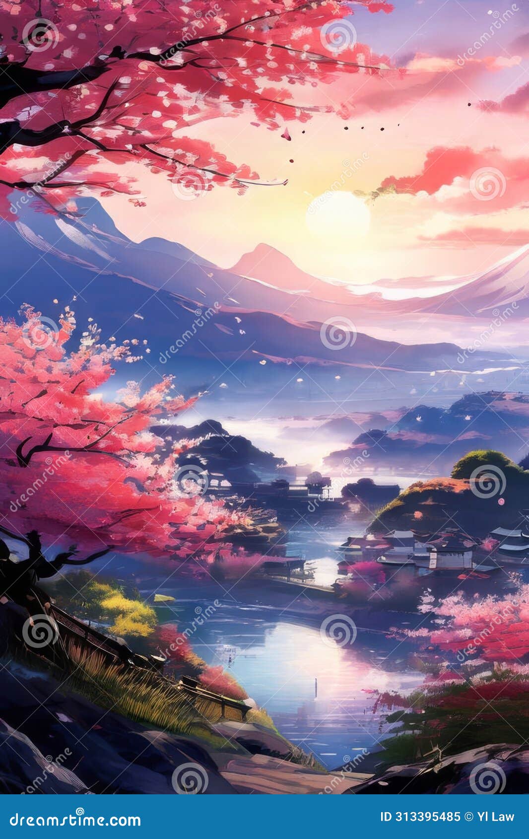 A Spring Landscape with Cherry Blossom Trees Editorial Image - Image of ...