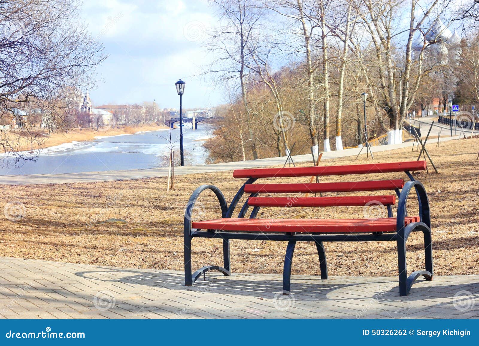 Spring Landscape City Park Bench Stock Photo - Image of family ...