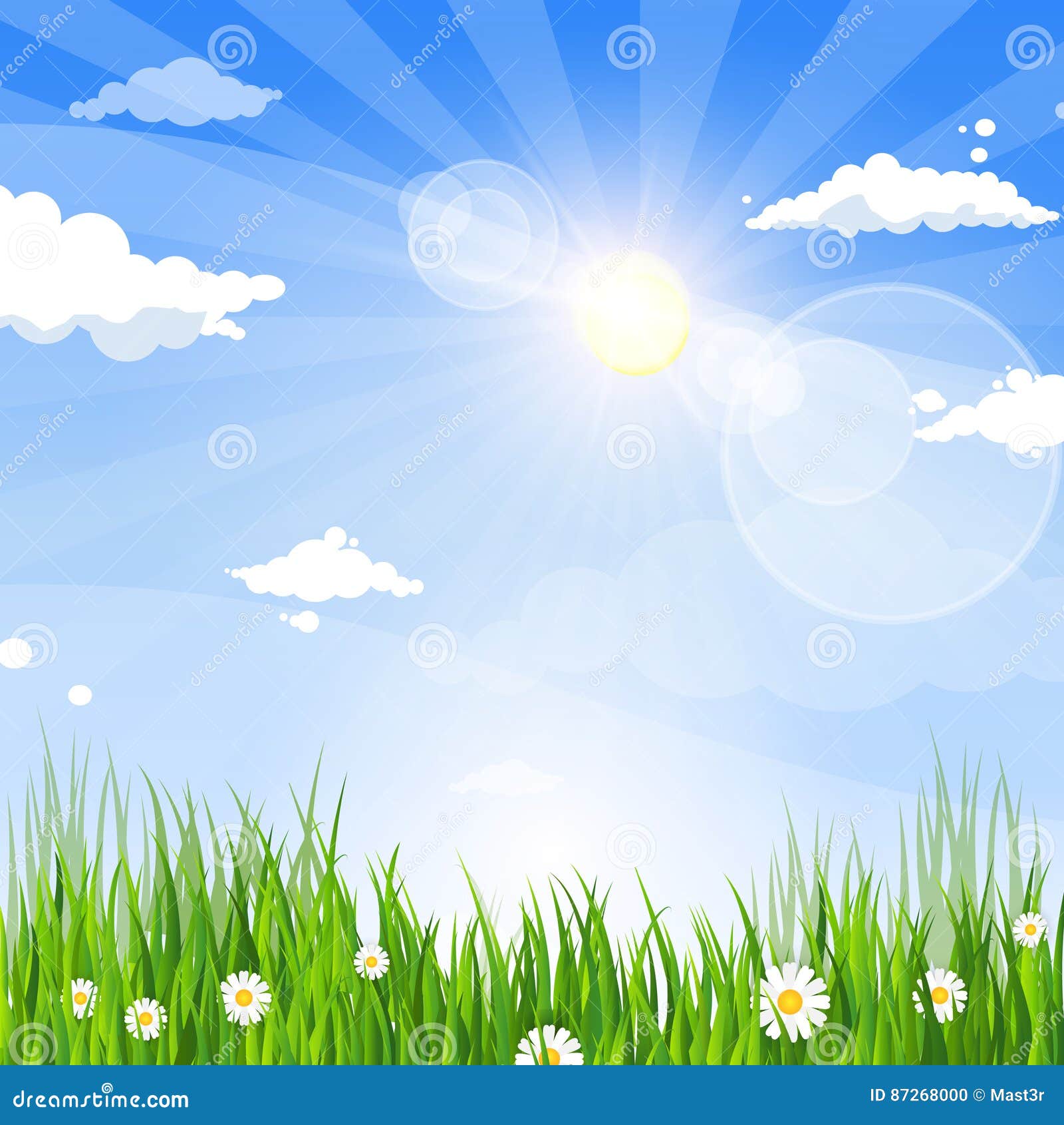 Spring Landscape Green Grass Blue Sky Land Banner Stock Vector ...