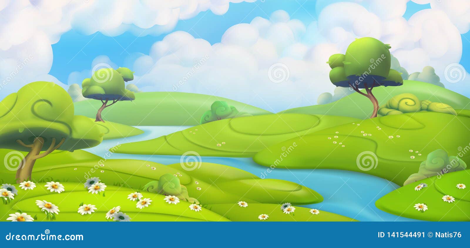Spring Meadow With Strawberries Cartoon Vector | CartoonDealer.com ...