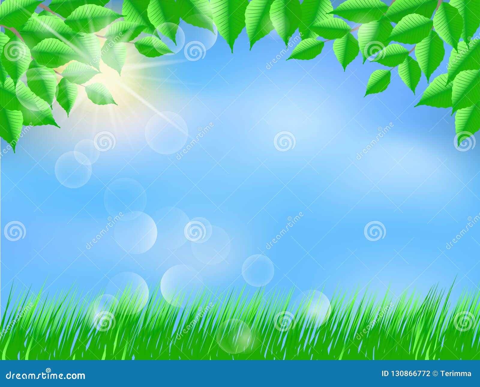 Spring Landscape, Green Tree Leaves and Grass Stock Vector ...