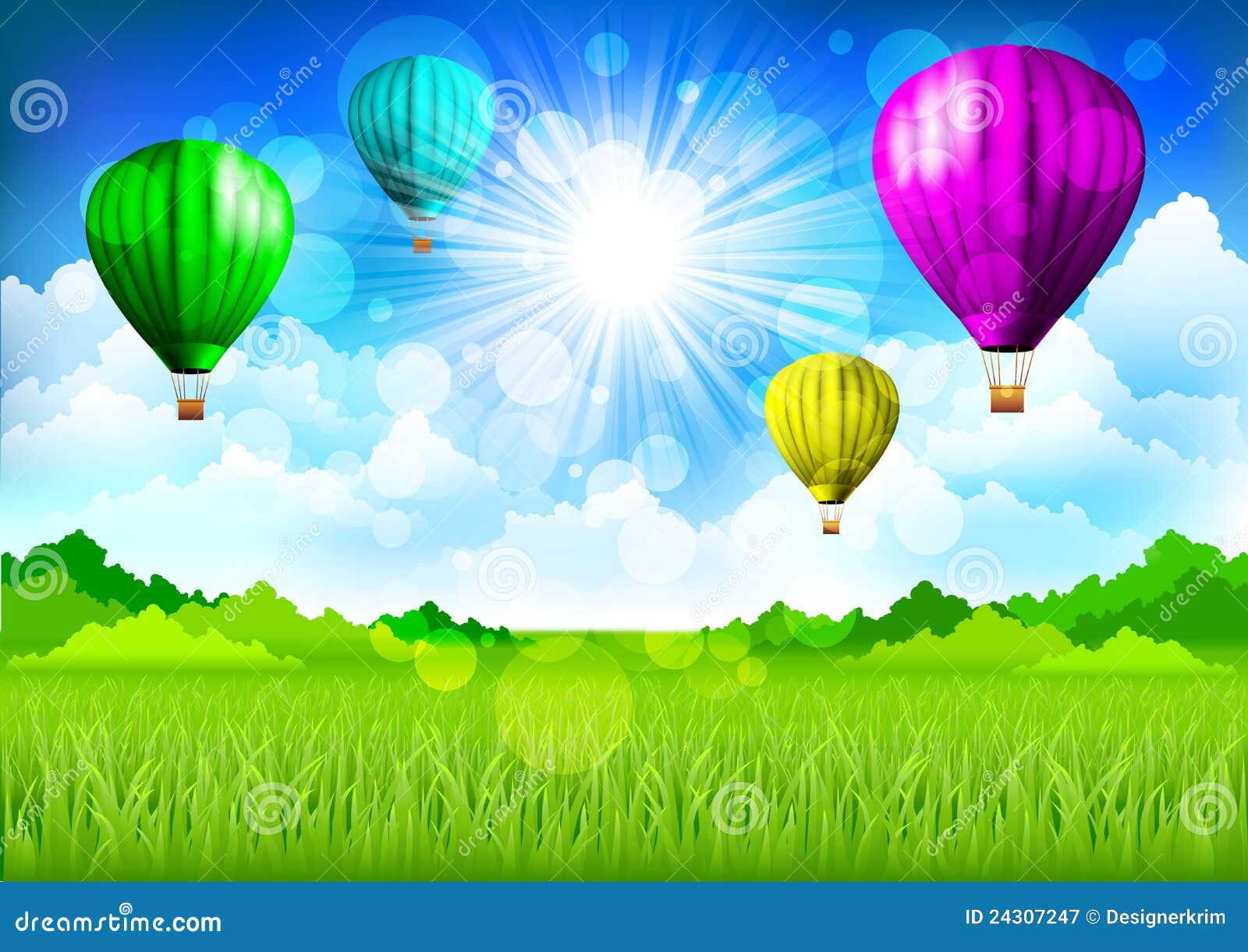 Spring Landscape with Hot Air Balloons Stock Vector - Illustration of ...