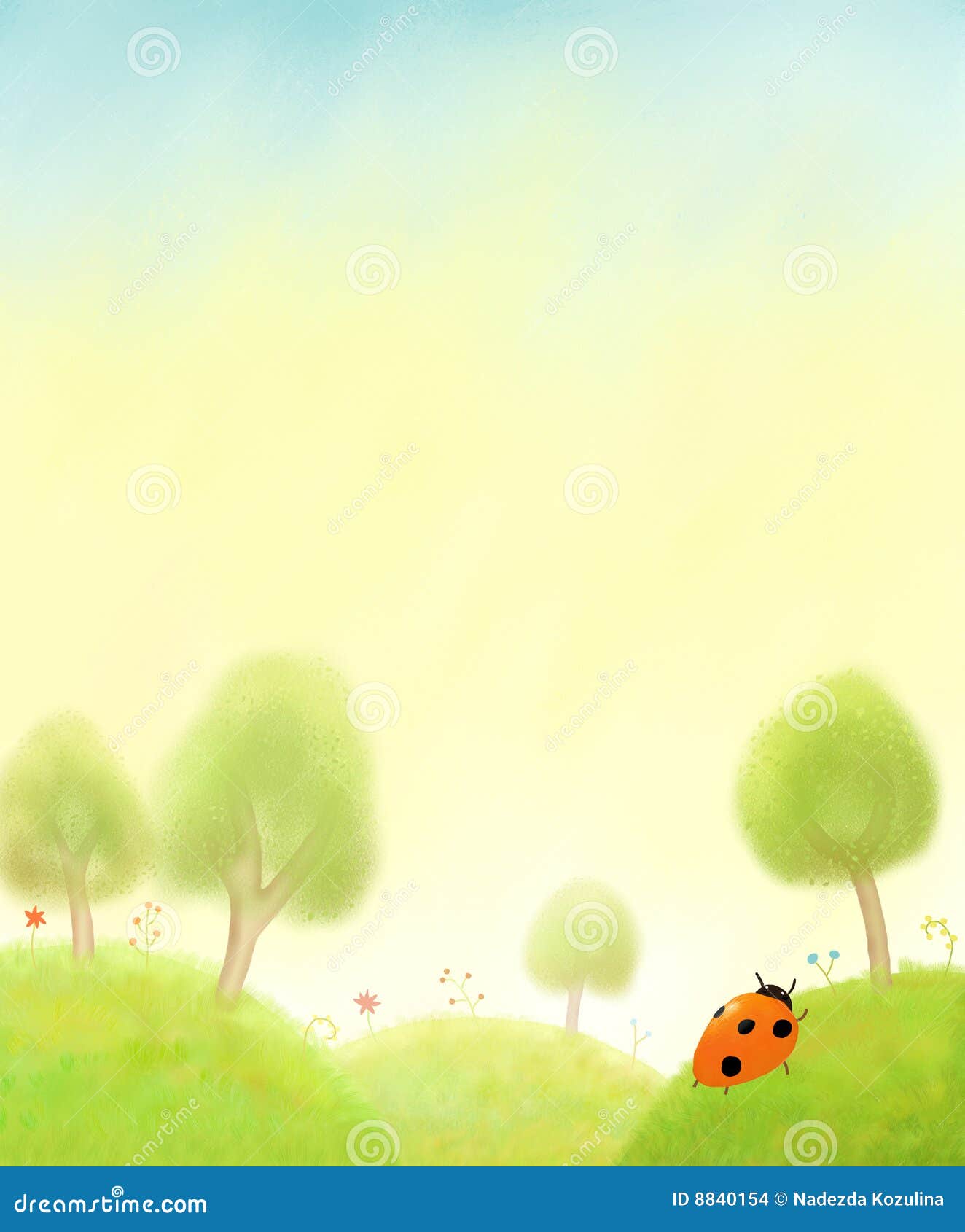 Spring Landscape and Ladybug Stock Illustration - Illustration of ...