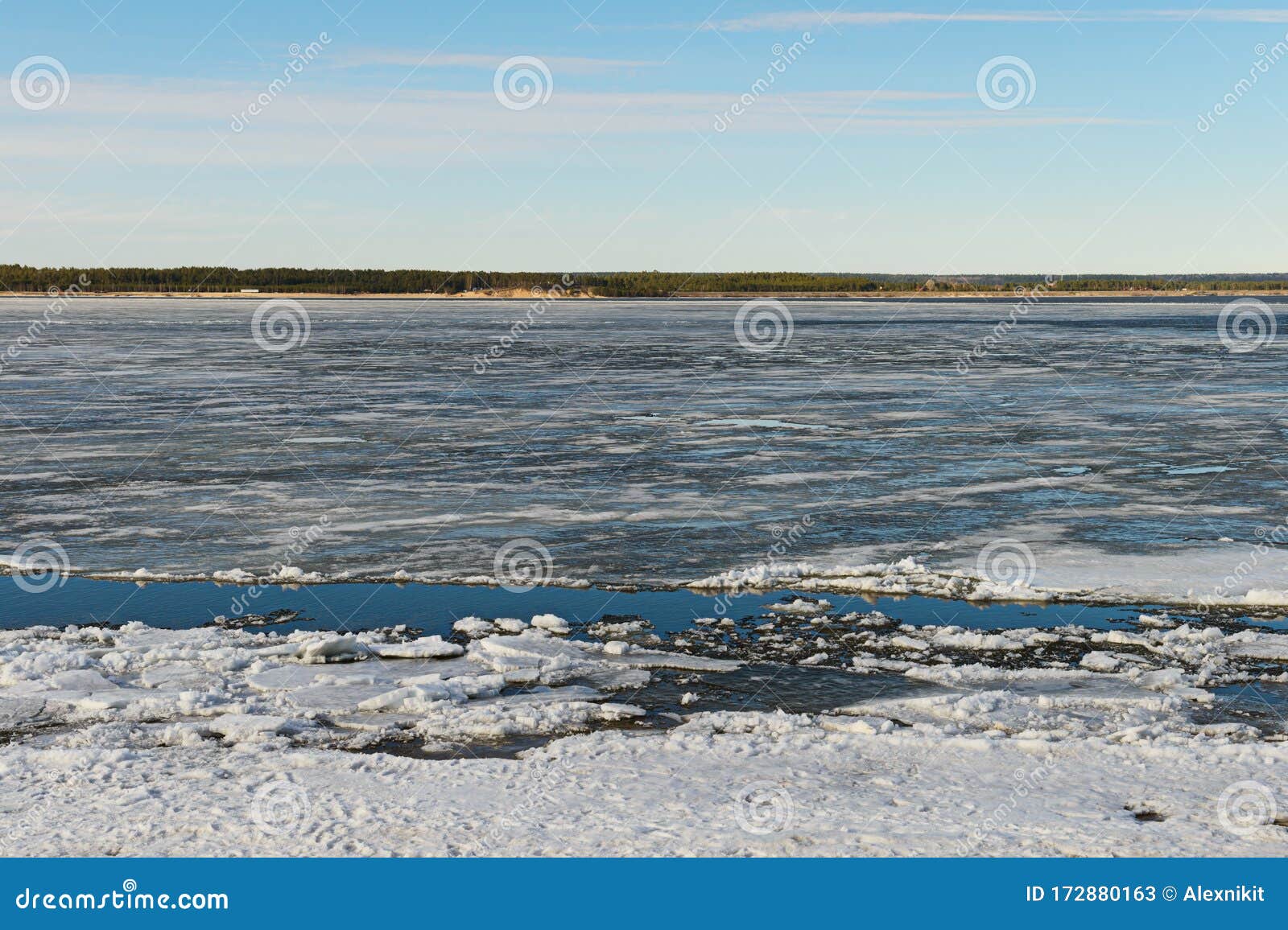 Spring Landscape with Melting Ice Stock Image - Image of blue, cloud ...