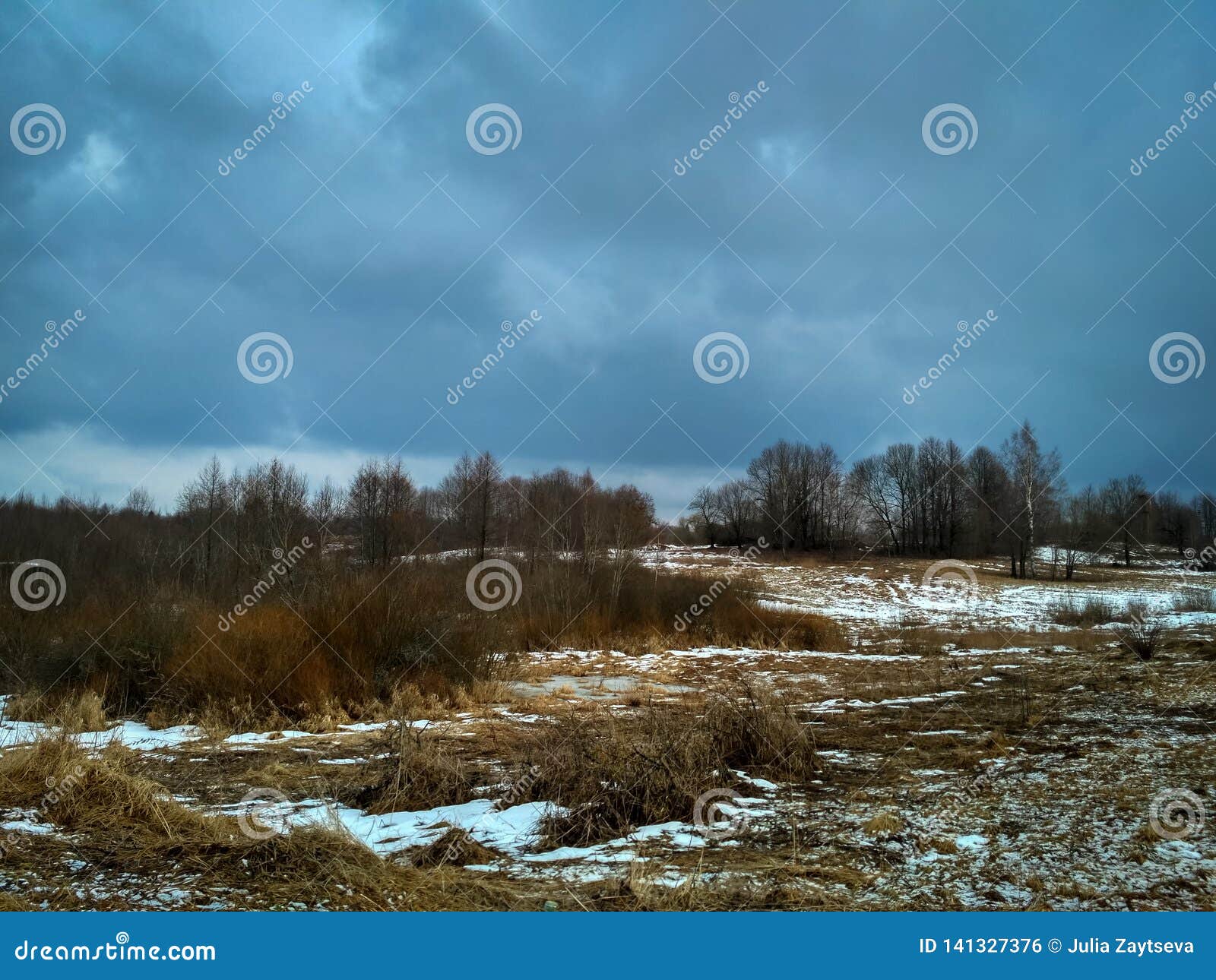 Spring Landscape with Melting Snow and Clouds Stock Photo - Image of ...