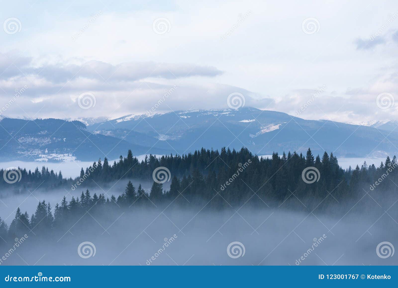 Spring Landscape with Morning Mist in the Mountains Stock Image - Image ...
