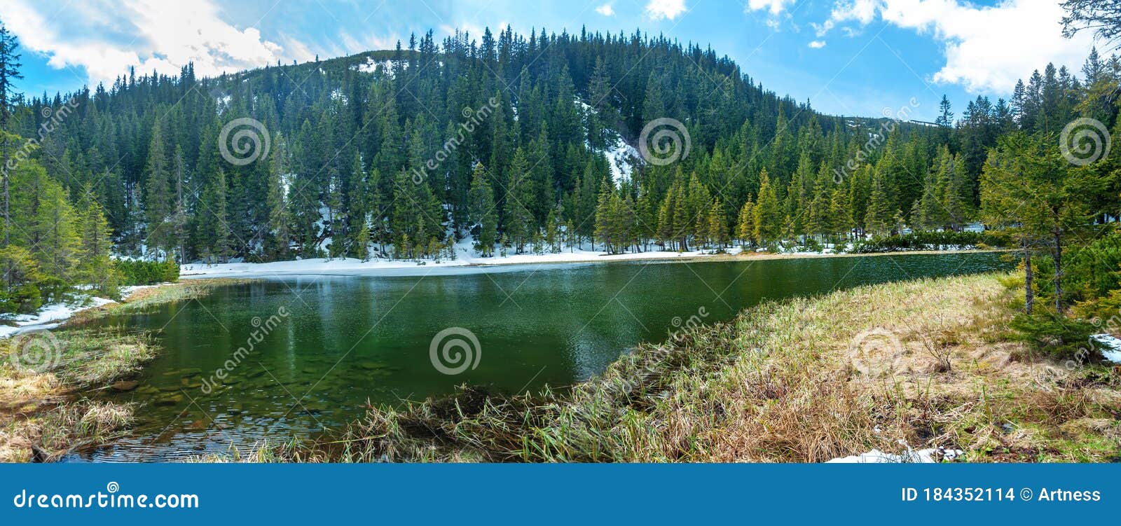 Spring Landscape with Mountain Lake Stock Photo - Image of snow ...