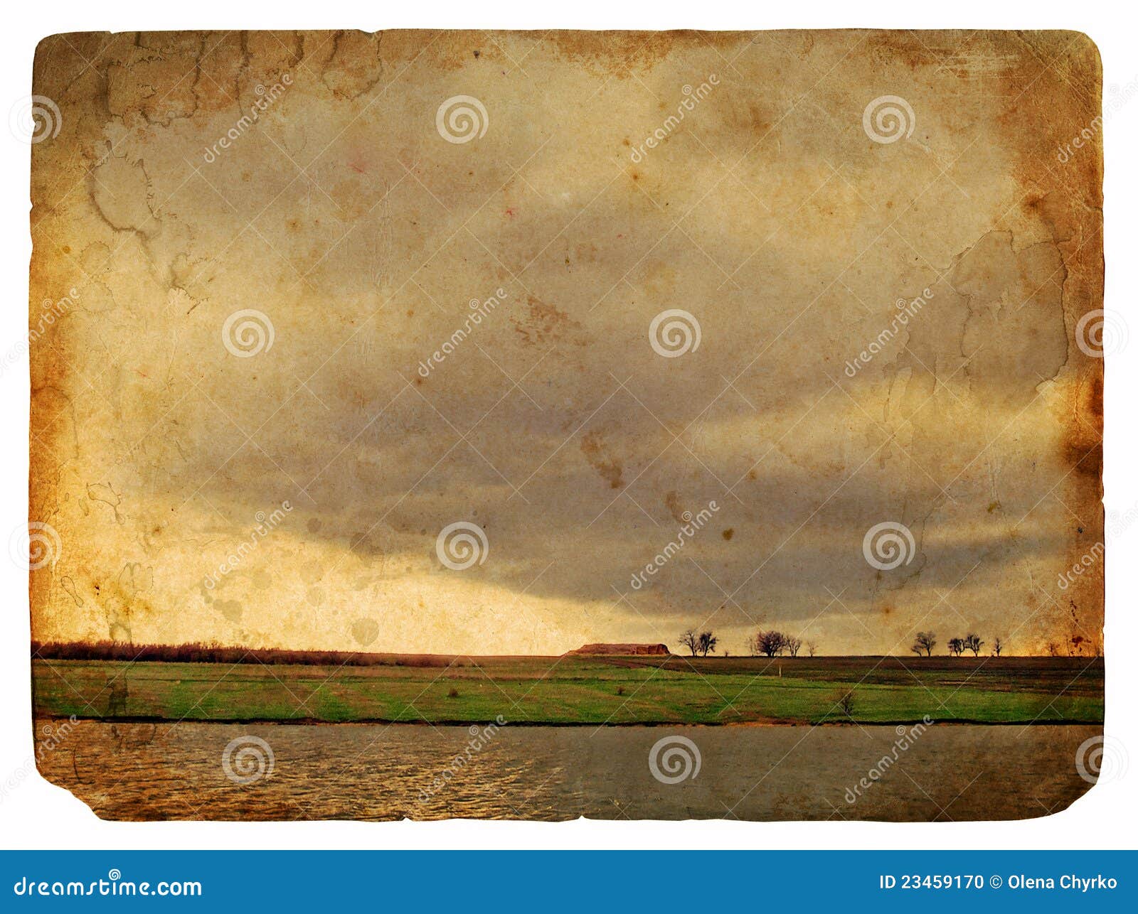 Spring Landscape. Old Postcard. Stock Illustration - Illustration of ...