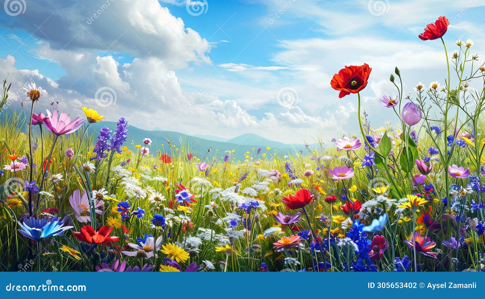 Spring Landscape Panorama with Flowers in a Meadow Stock Illustration ...