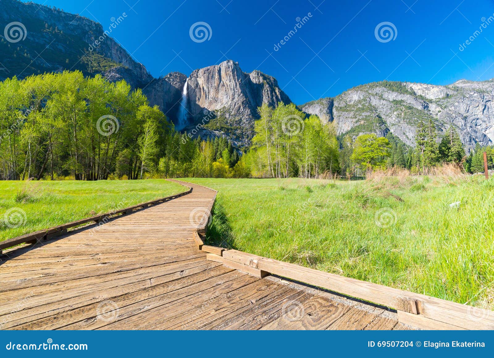 Spring Landscape with Path To the Waterfall Stock Photo - Image of ...