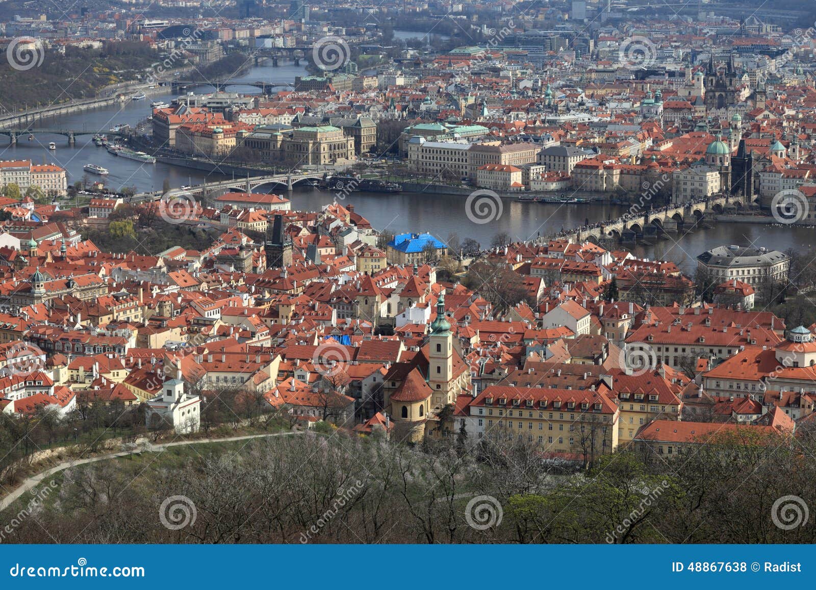 Spring landscape of Prague stock photo. Image of skyline - 48867638