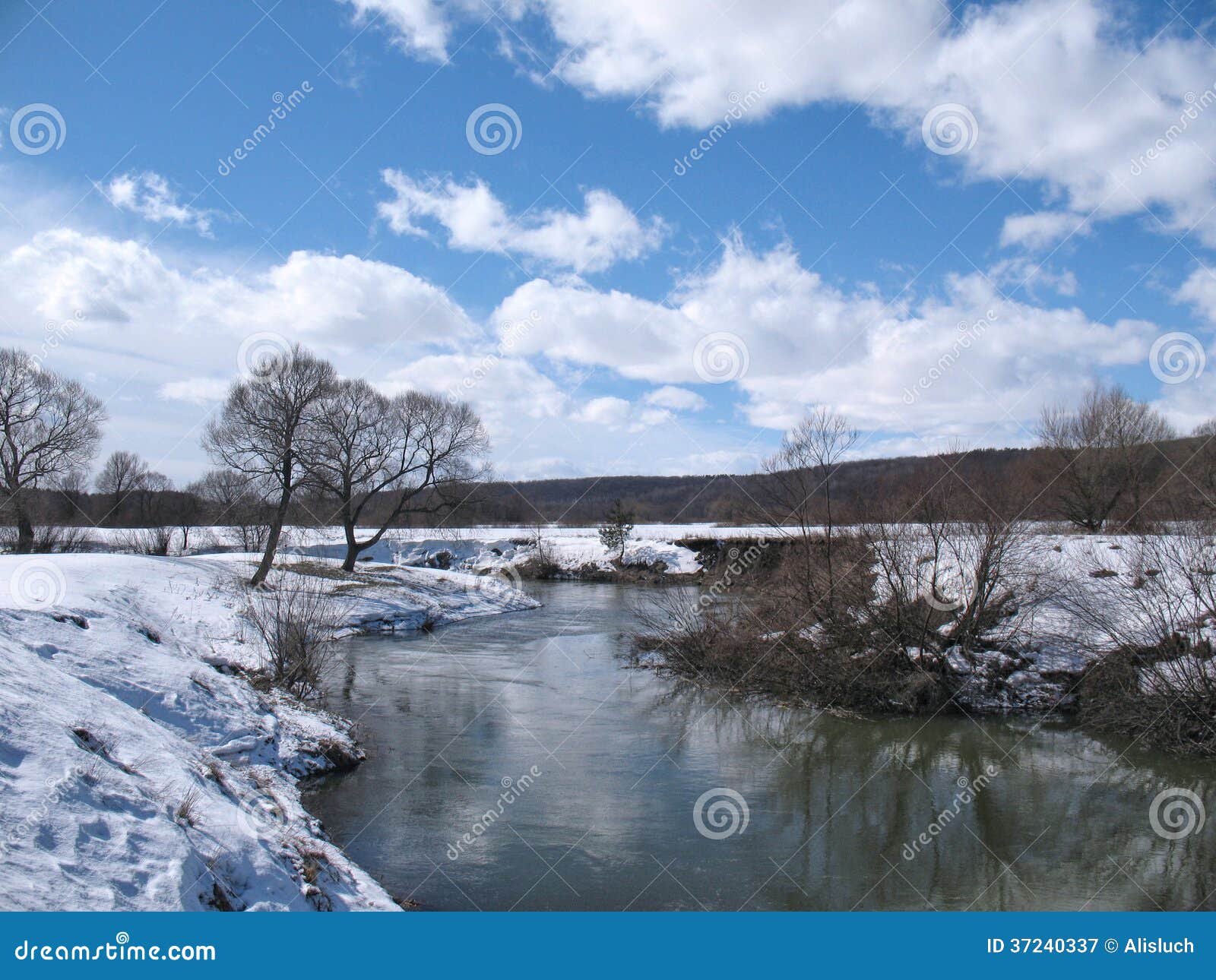 Spring Landscape with River Stock Image - Image of landscape, time ...