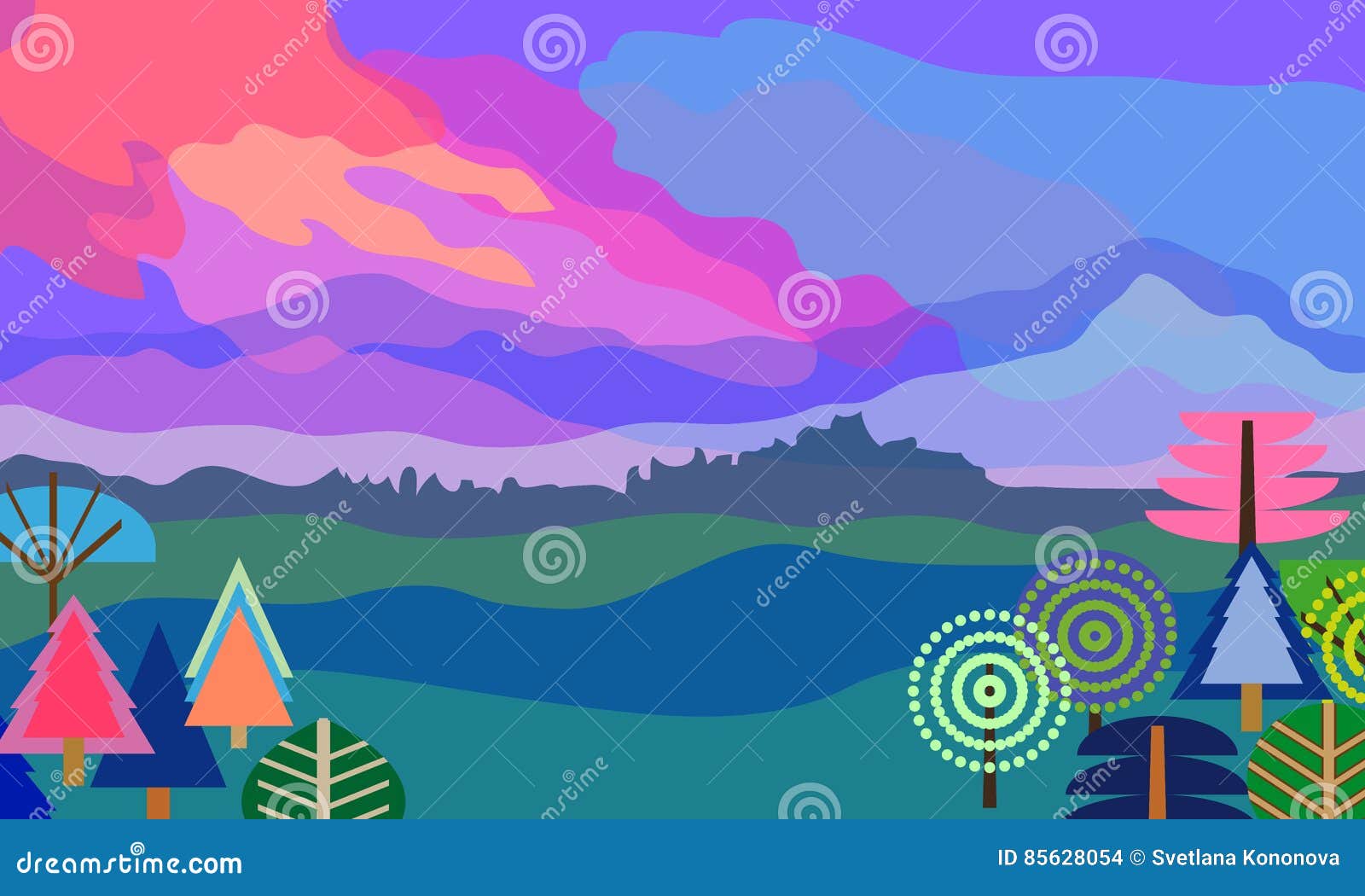Spring Landscape. Vector Illustration. Stock Vector - Illustration of ...